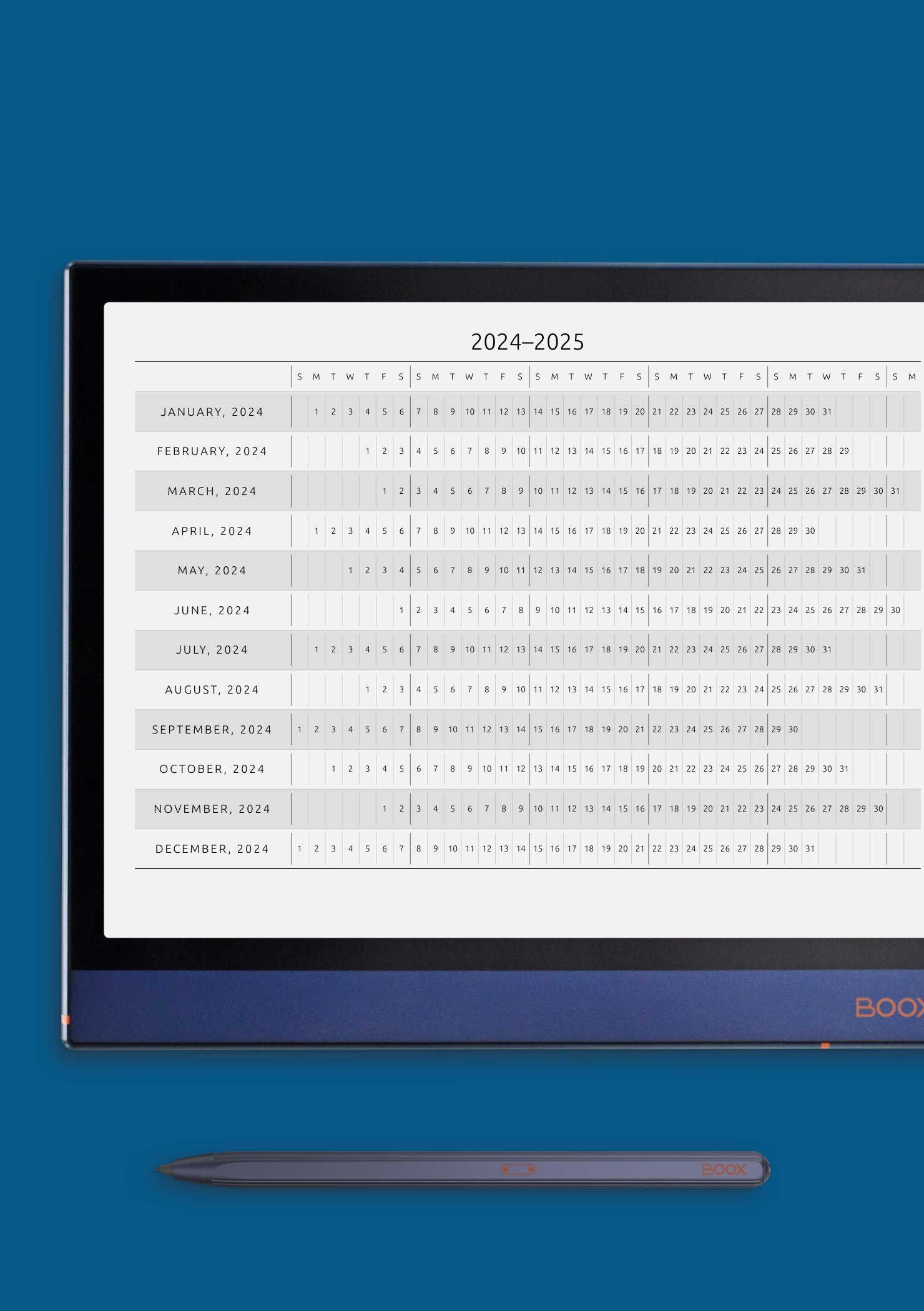 Horizontal Yearly Calendar Template – Plan the Whole Year Easily