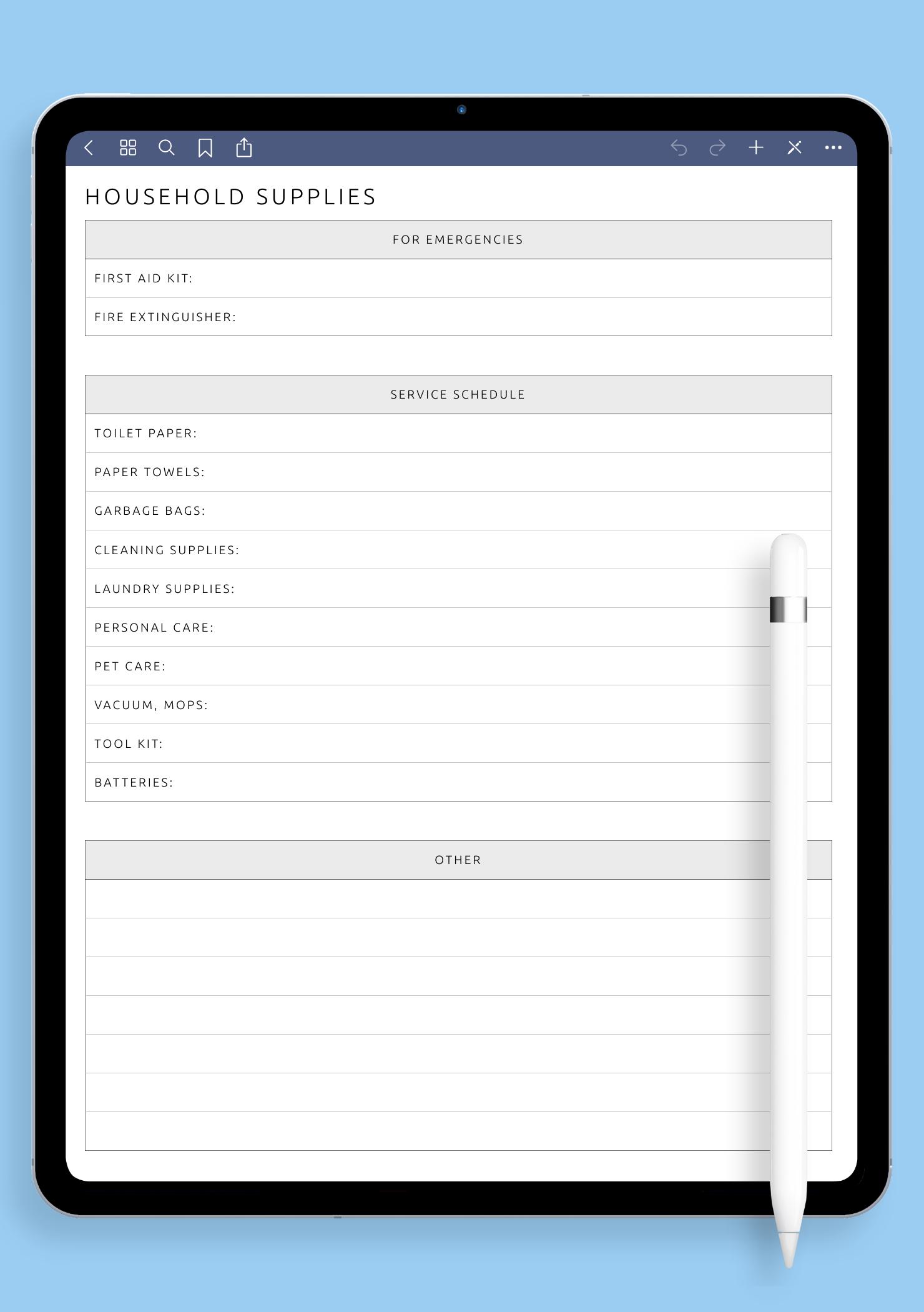 Download Printable Household Supplies Template PDF