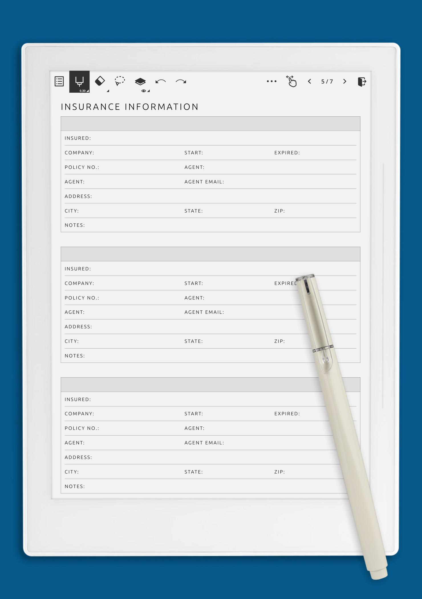 Insurance Information Template – Organized PDF for Records