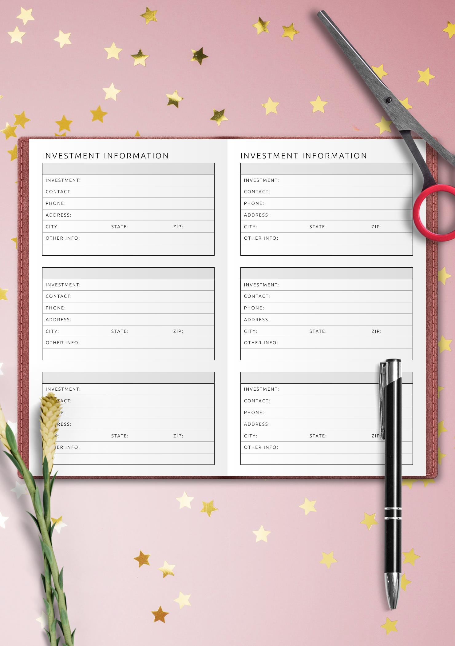 Download Printable Investment Information Template PDF
