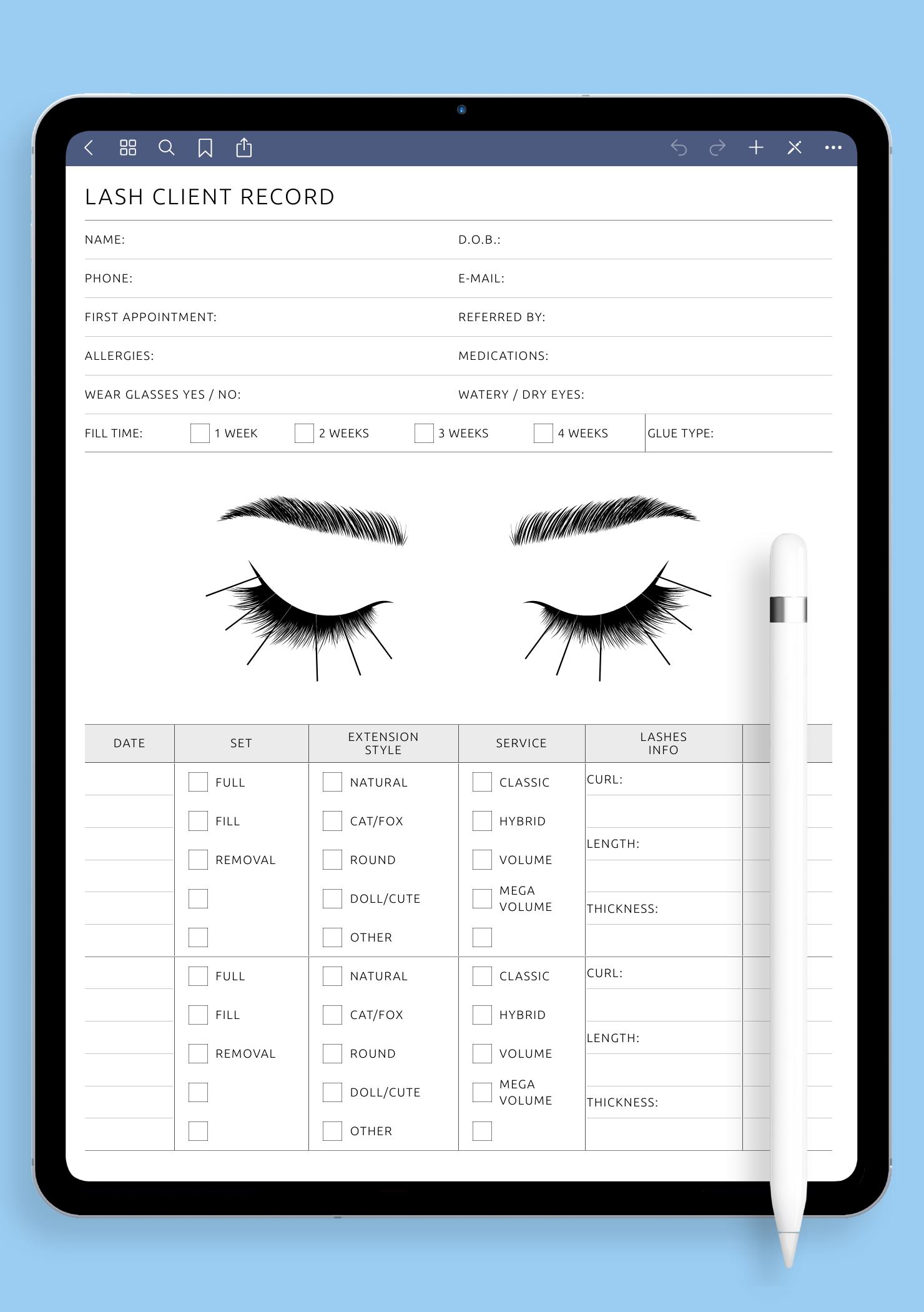Download Printable Lash Client Record PDF