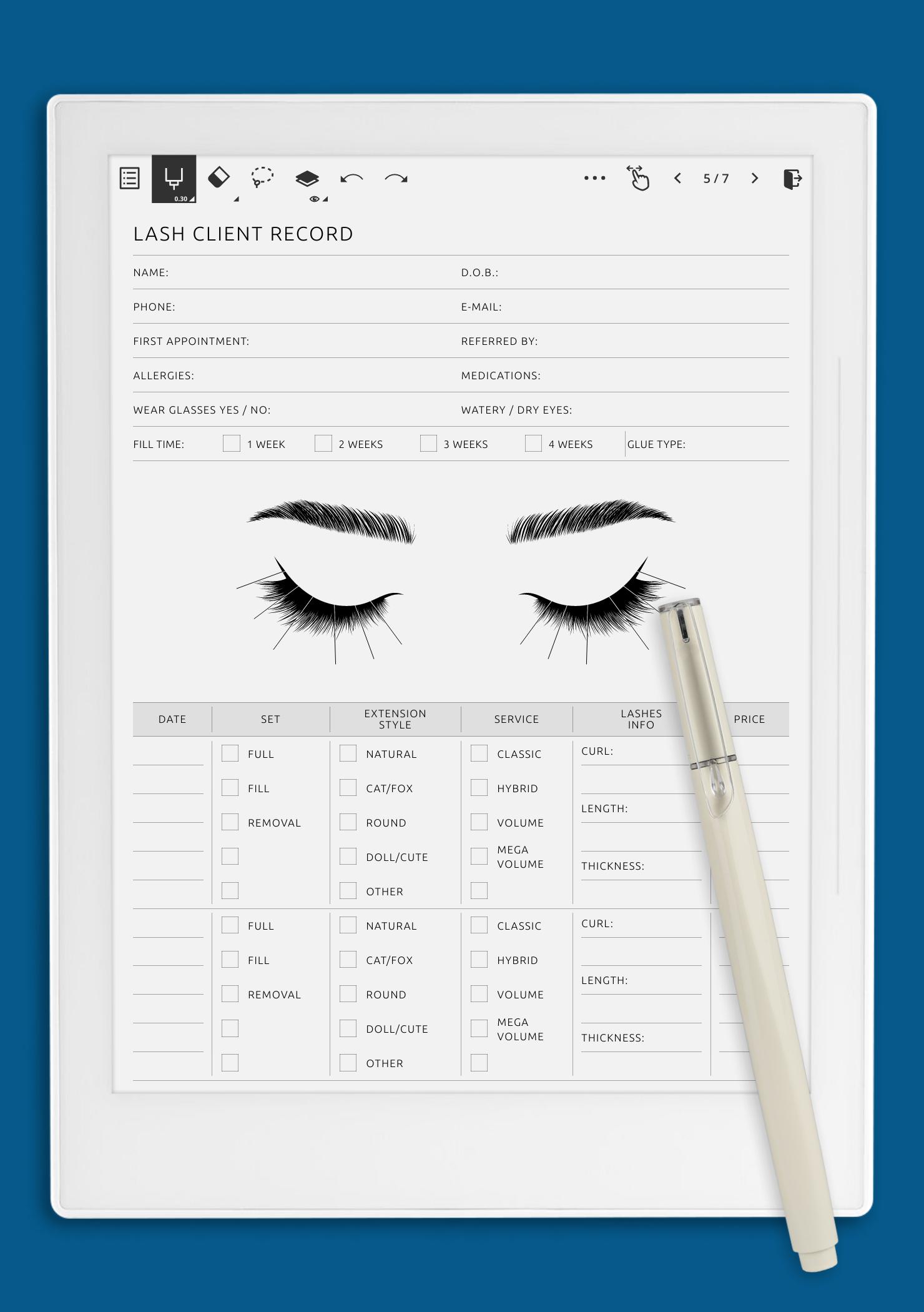 Download Printable Lash Client Record PDF