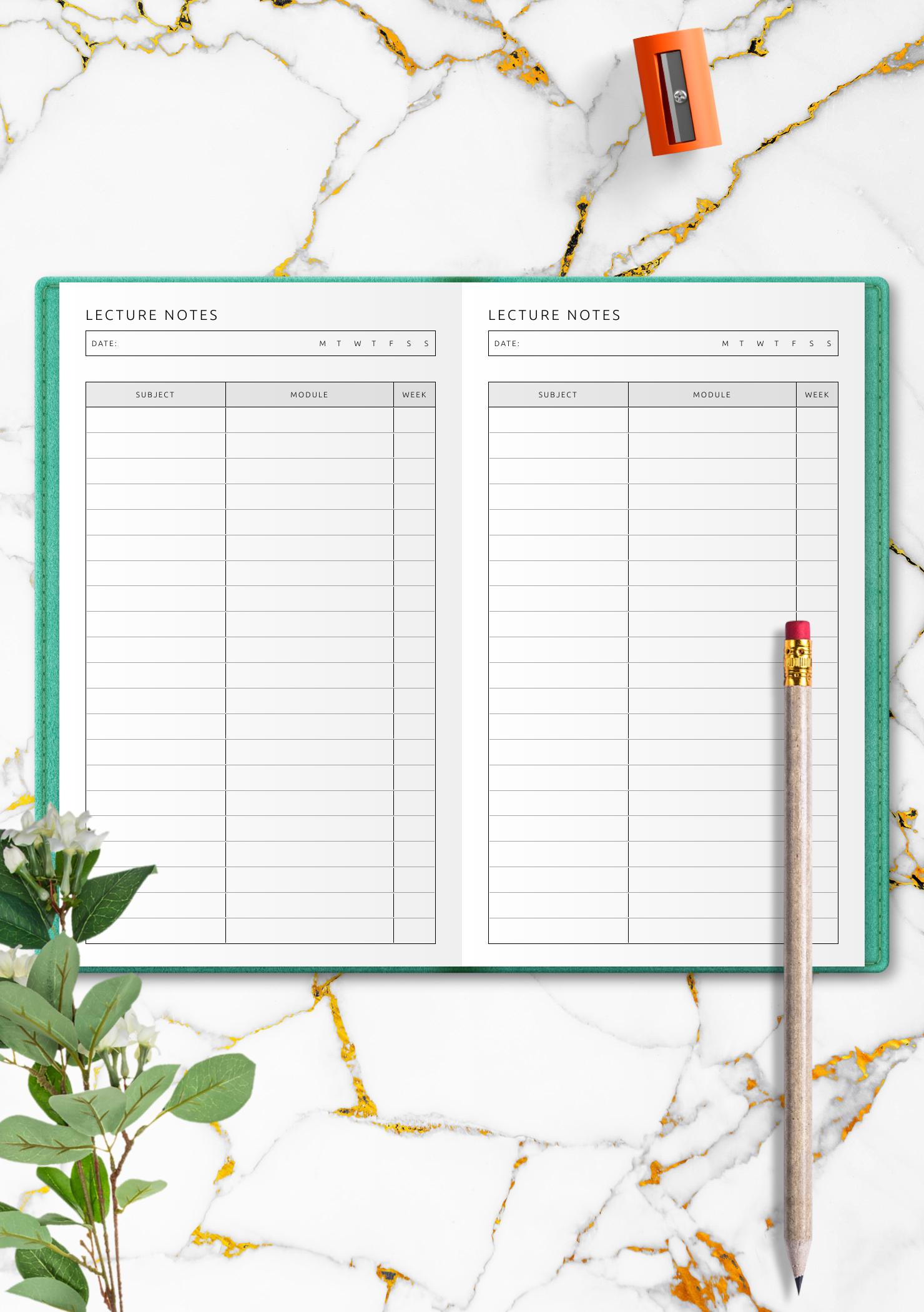 Download Printable Lecture Notes Template PDF