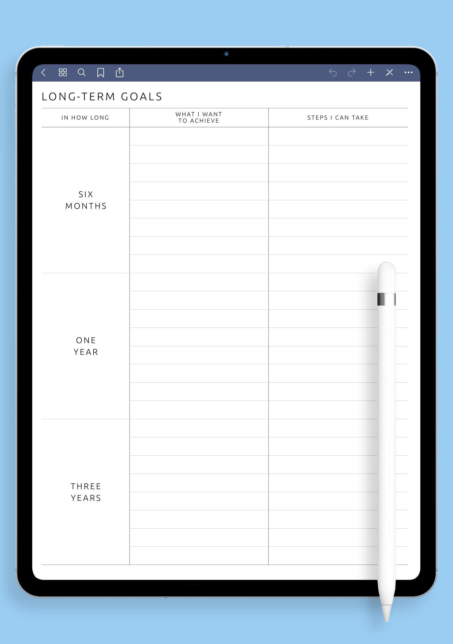 Download Printable Long-Term Goals Template PDF