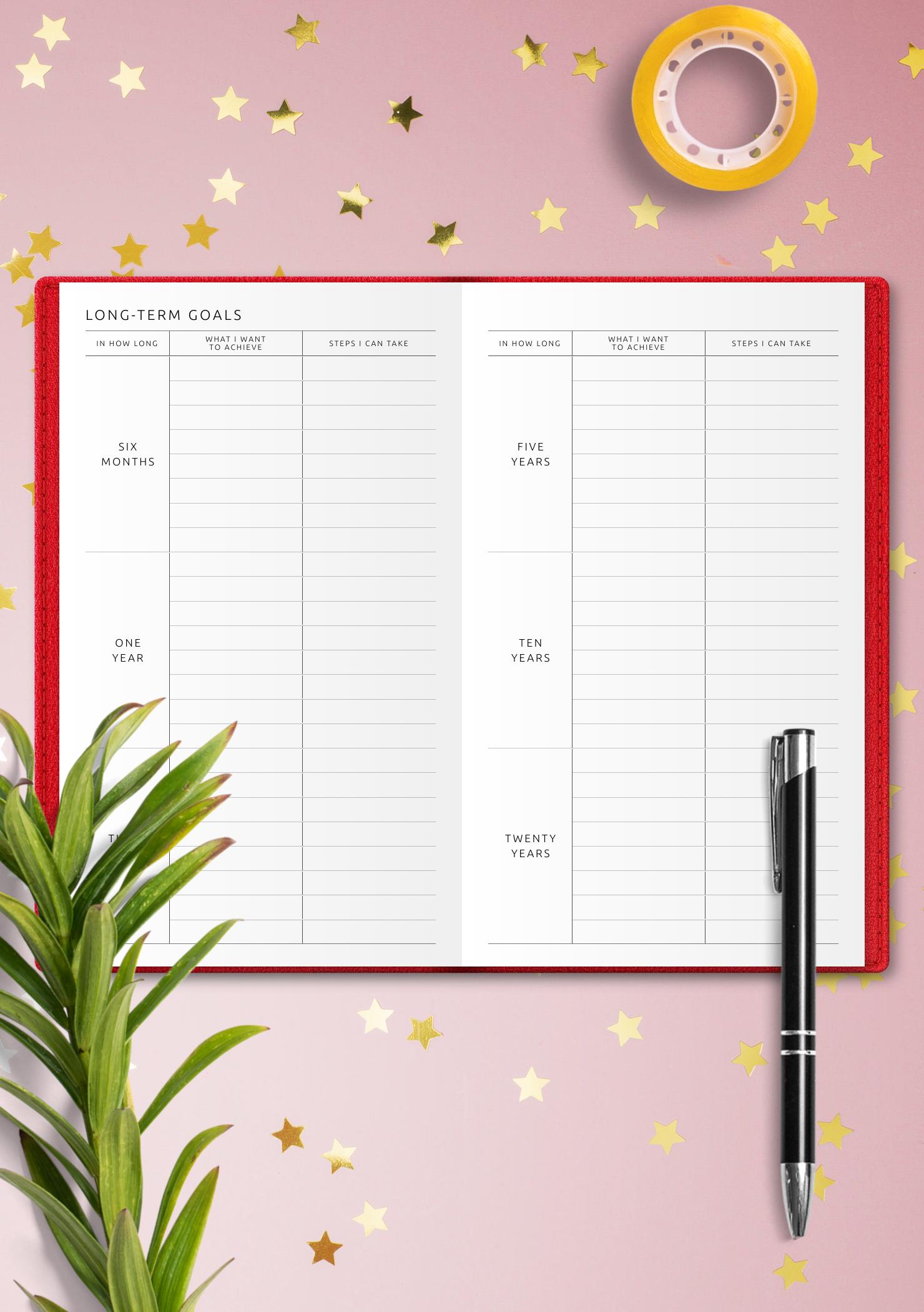 Download Printable Long-Term Goals Template PDF