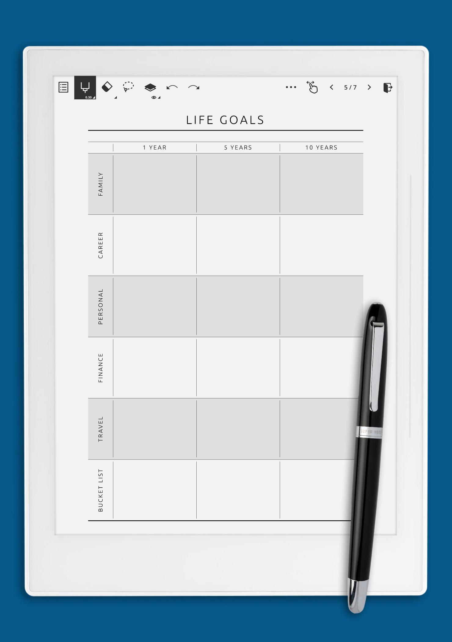 Download Printable Long-Term Yearly Life Goals Simple Template PDF