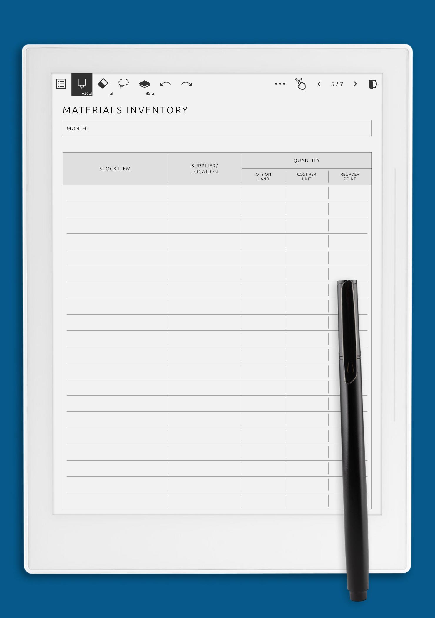 Download Printable Materials Inventory Template PDF