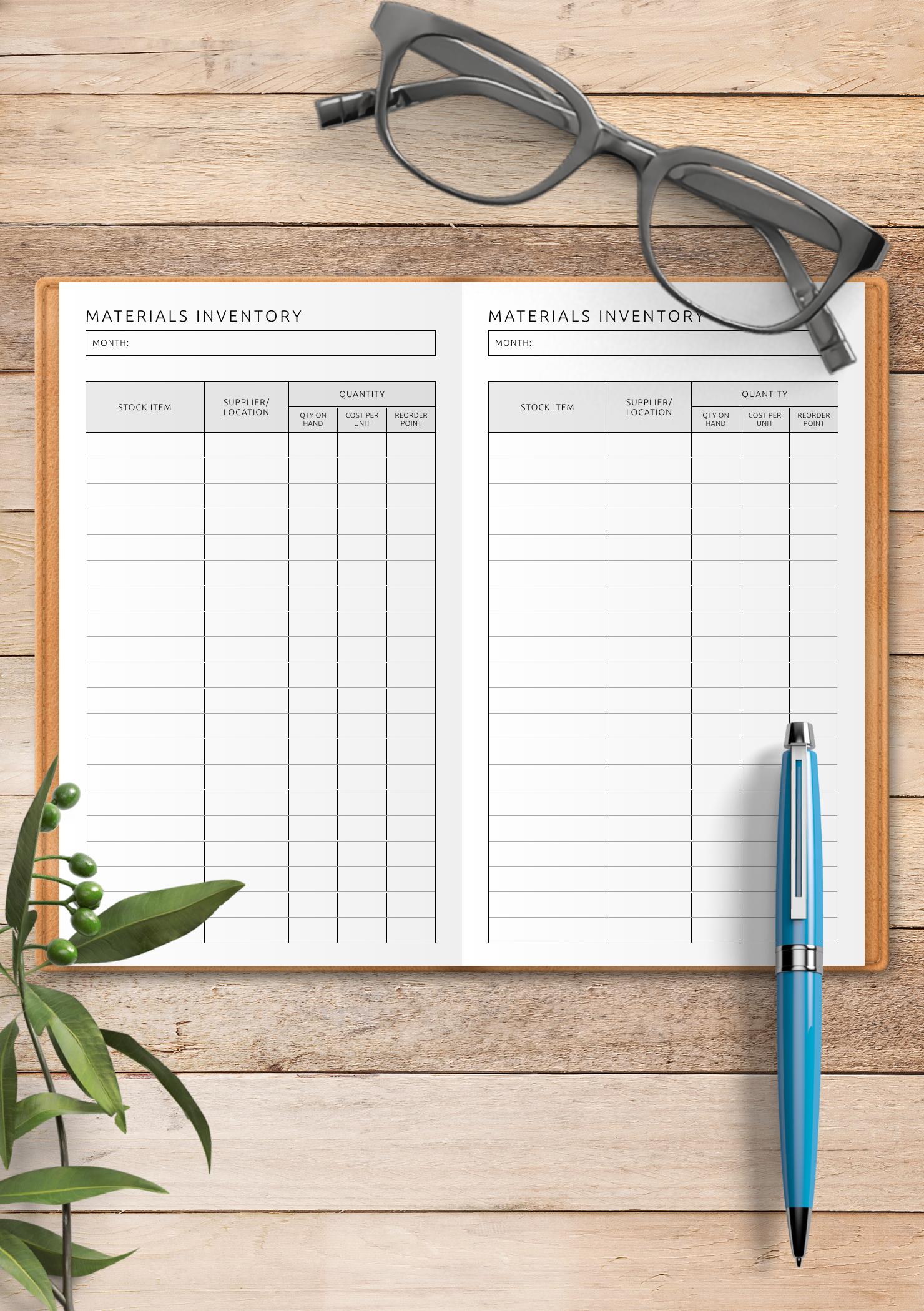 Download Printable Materials Inventory Template PDF