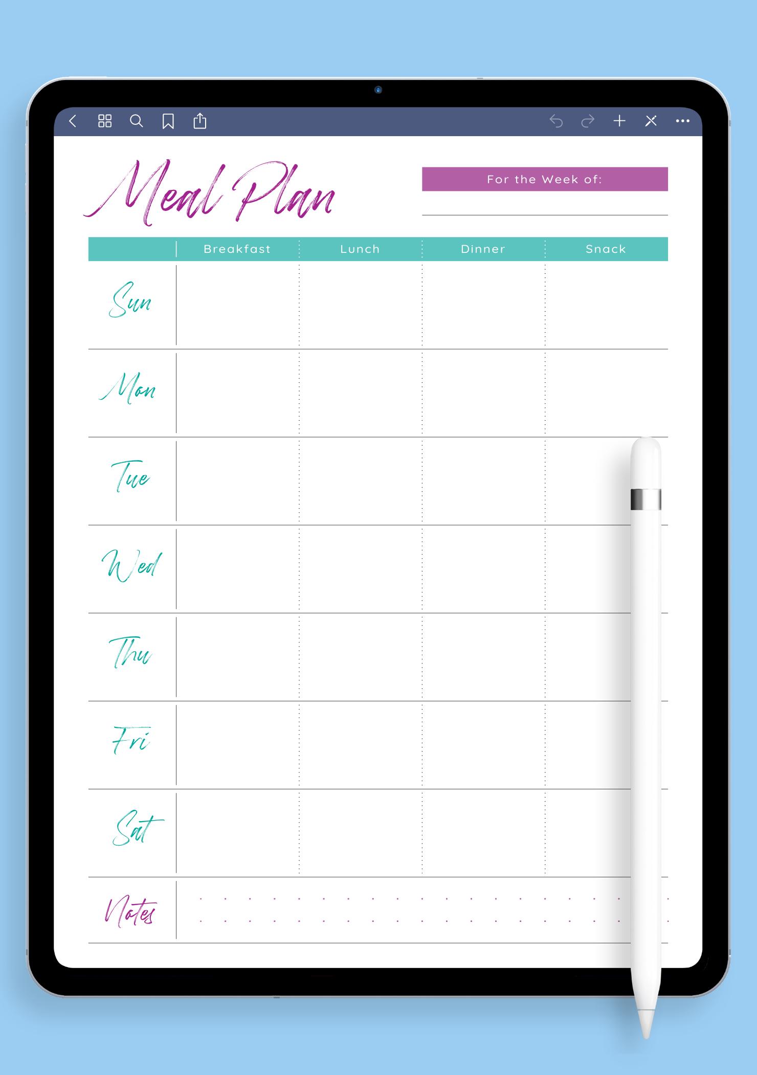 Download Printable Meal Plan For The Week PDF