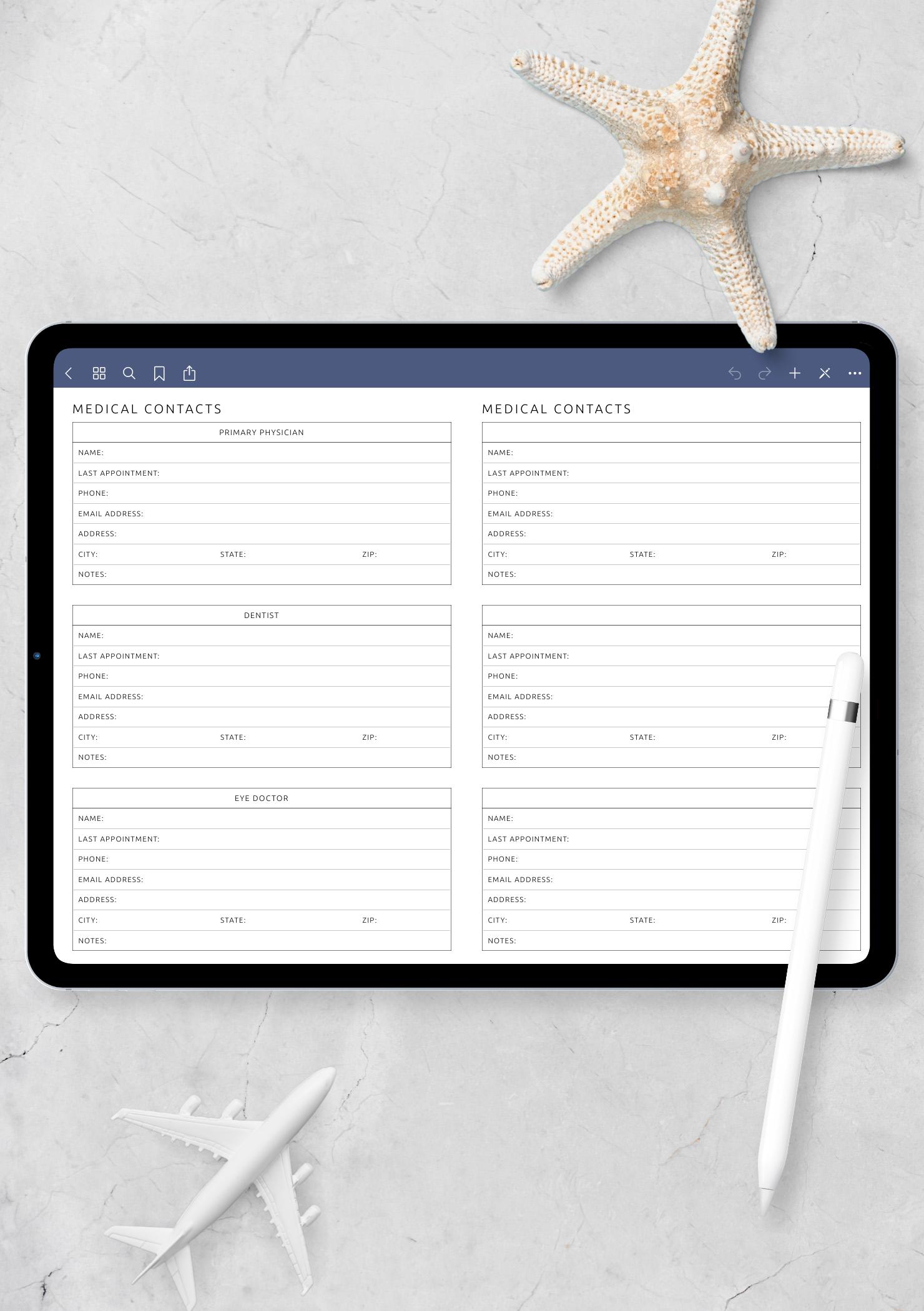 Download Printable Medical Contacts Template PDF