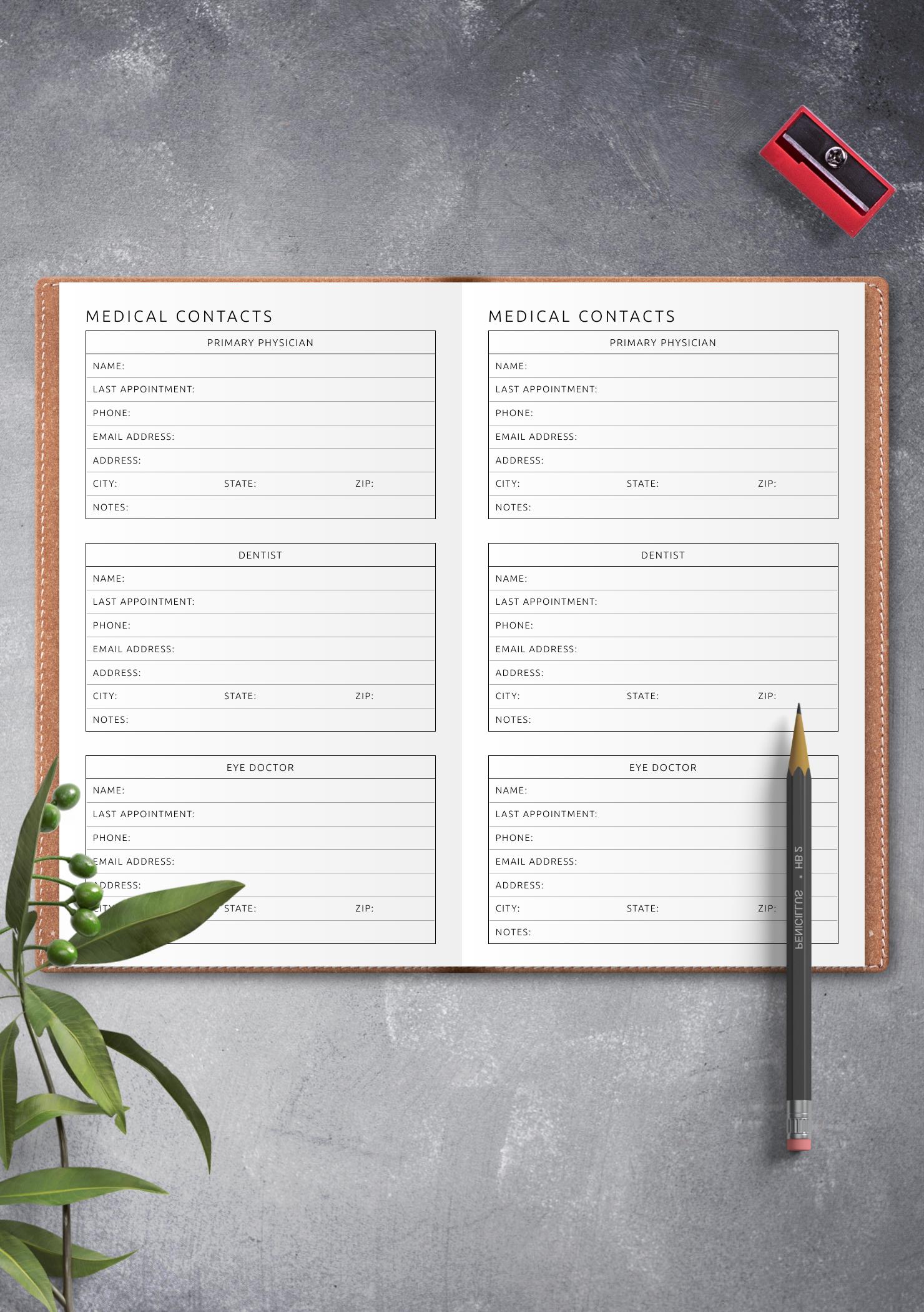 Download Printable Medical Contacts Template PDF