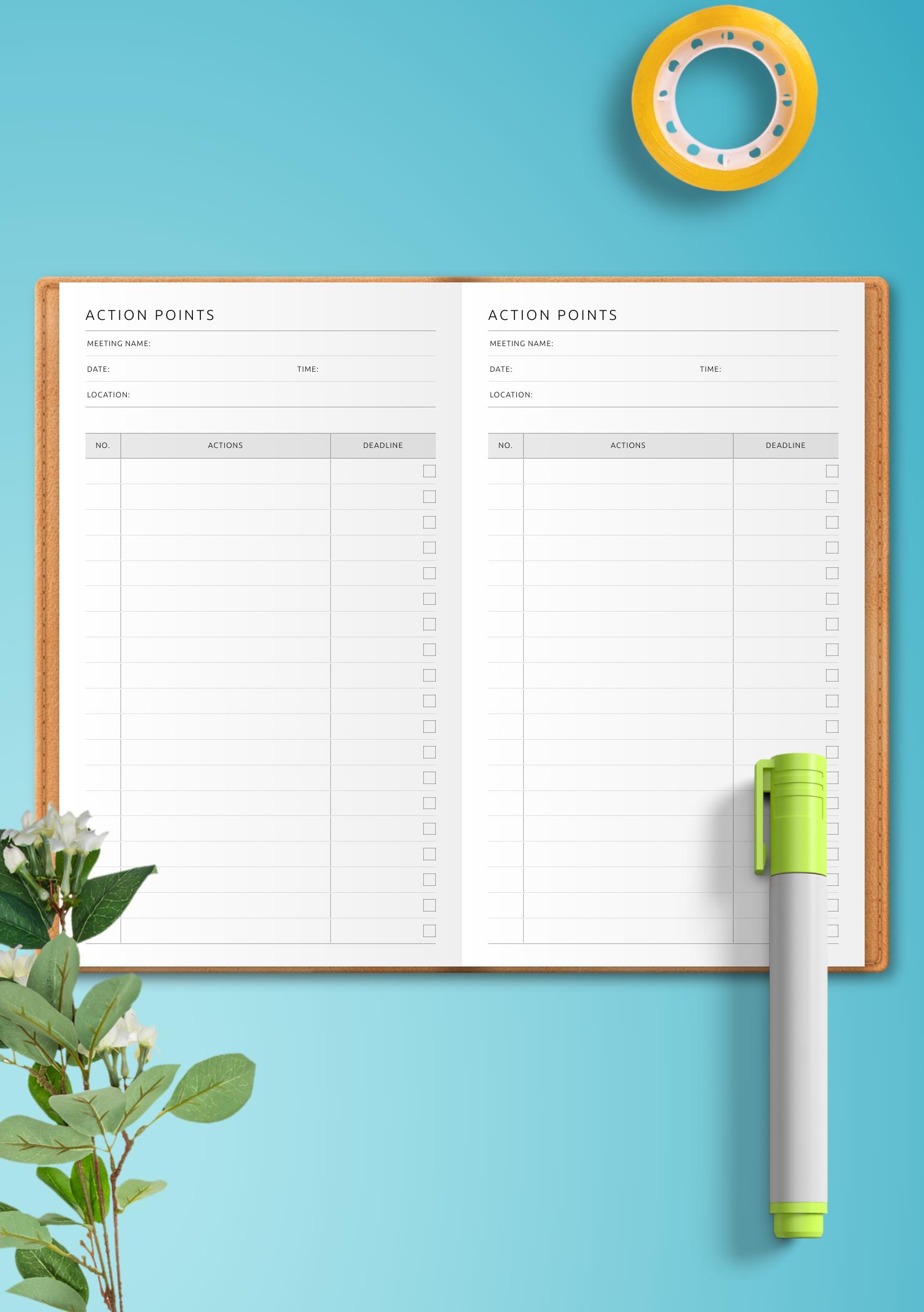Download Printable Meeting Action Points Template PDF