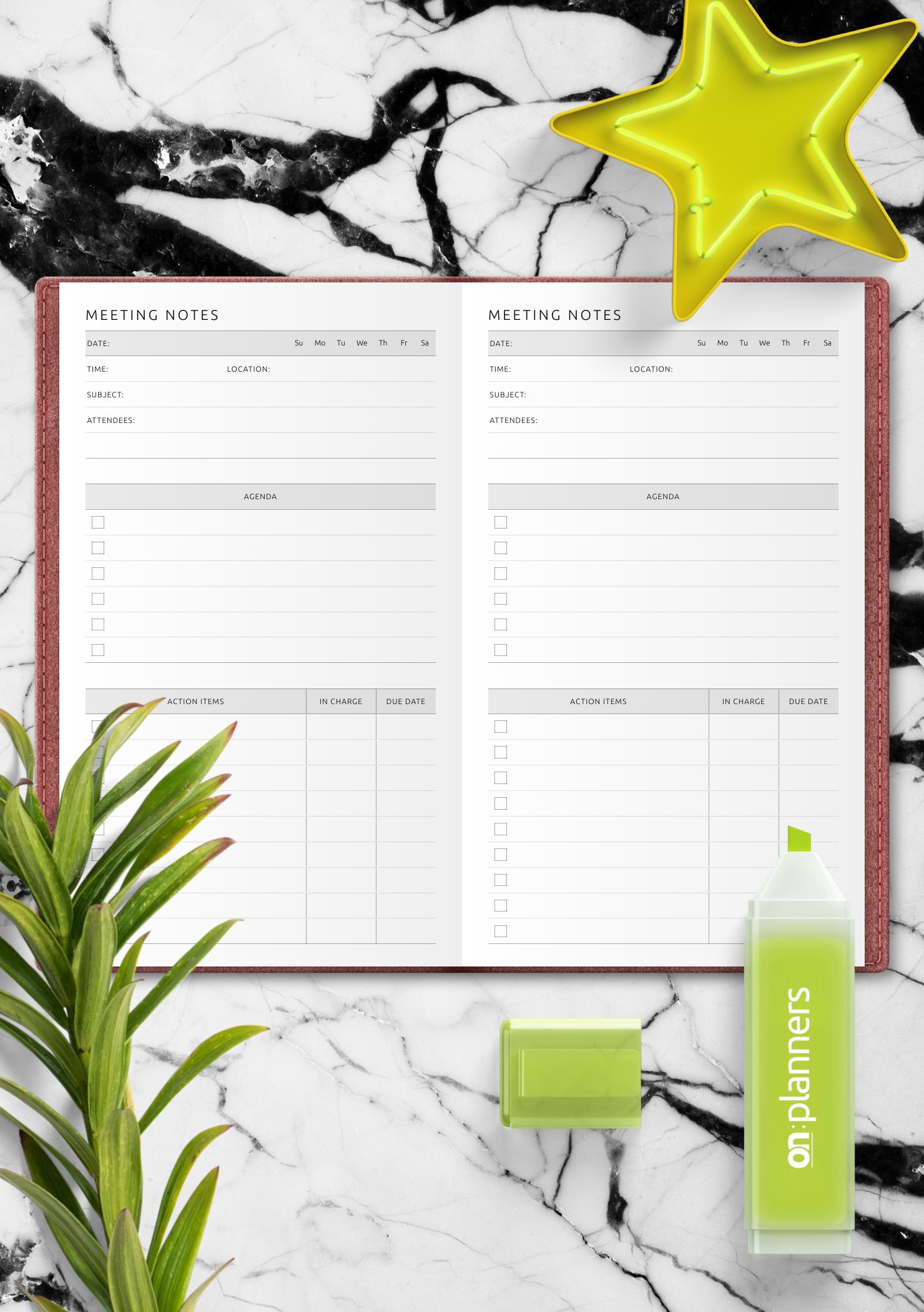 Meeting Notes Template PDF – Agenda, Notes & Action Items