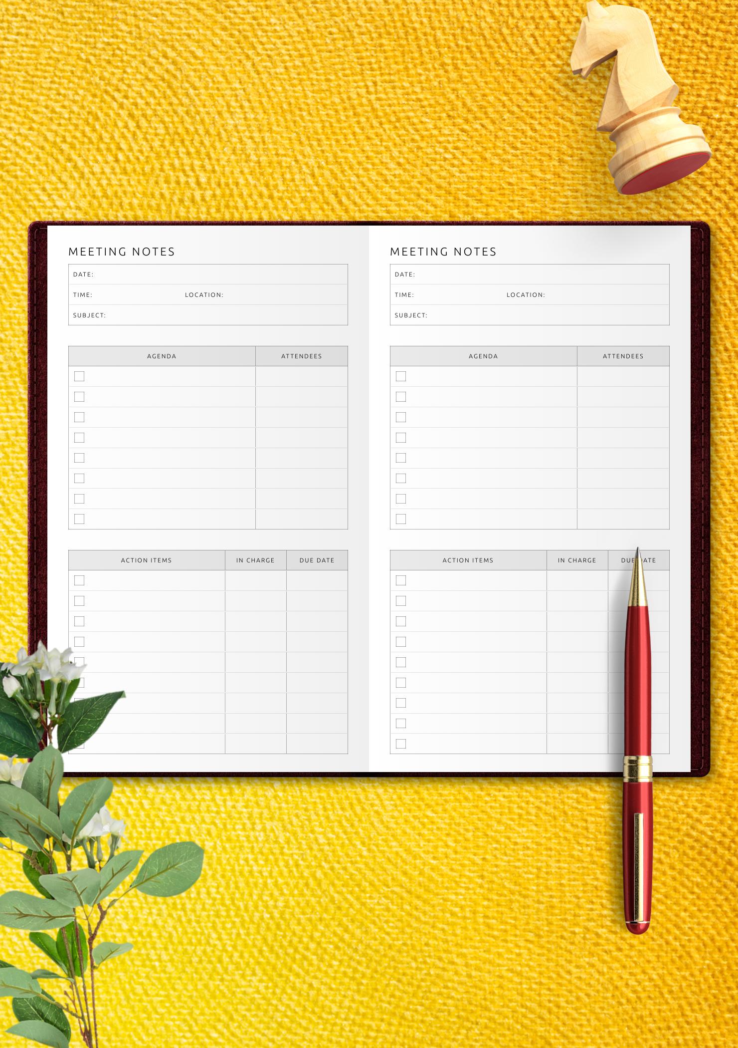 Download Printable Meeting Notes Template PDF