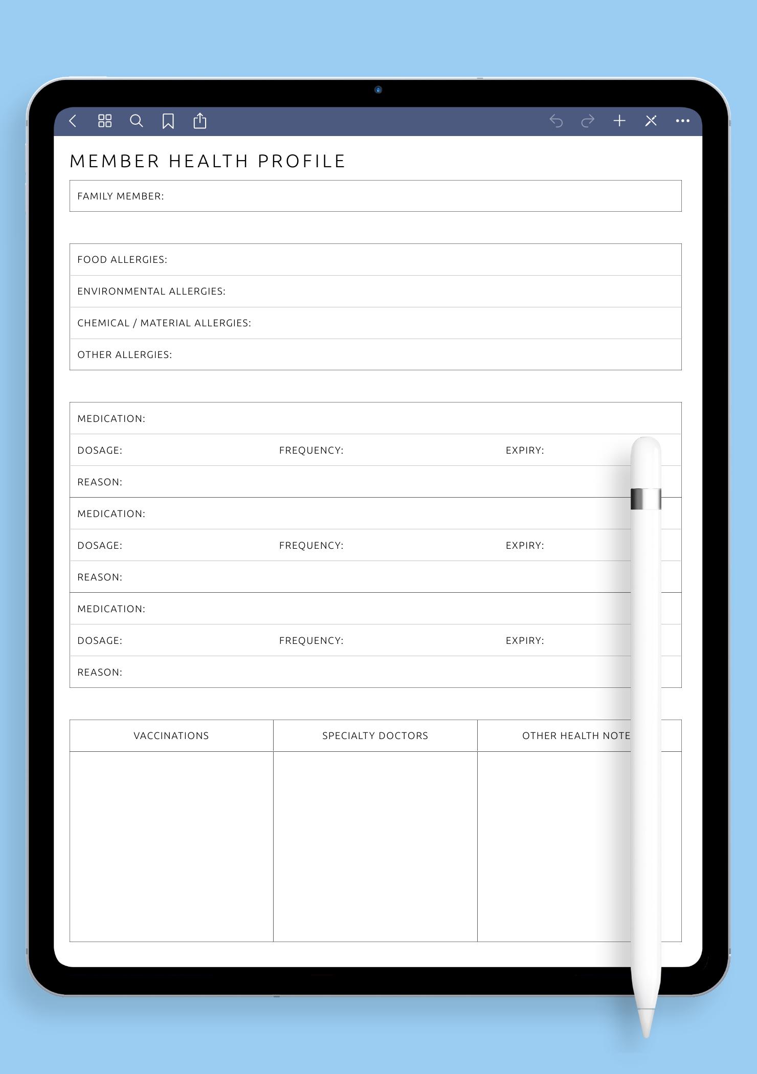 Download Printable Member Health Profile Template PDF