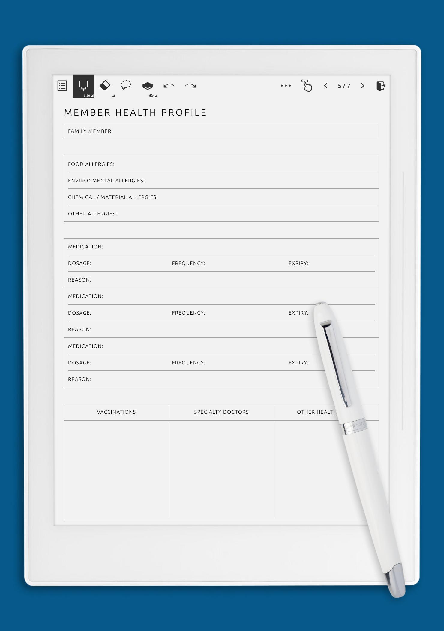 Download Printable Member Health Profile Template PDF