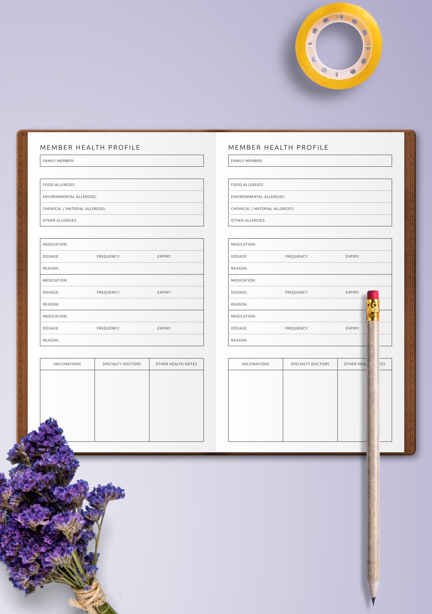 Download Printable Member Health Profile Template PDF