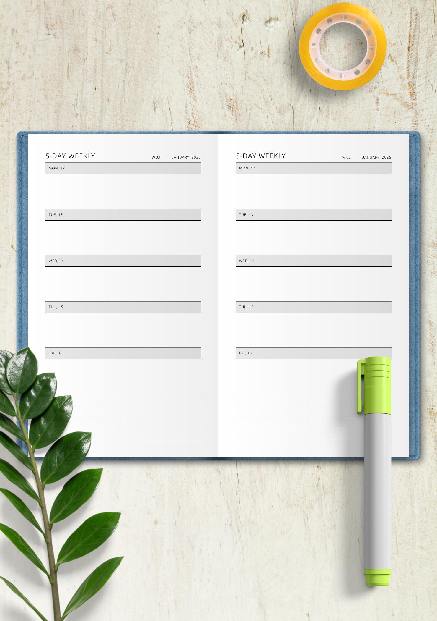 Download Printable Minimal 5-Day Weekly Layout PDF
