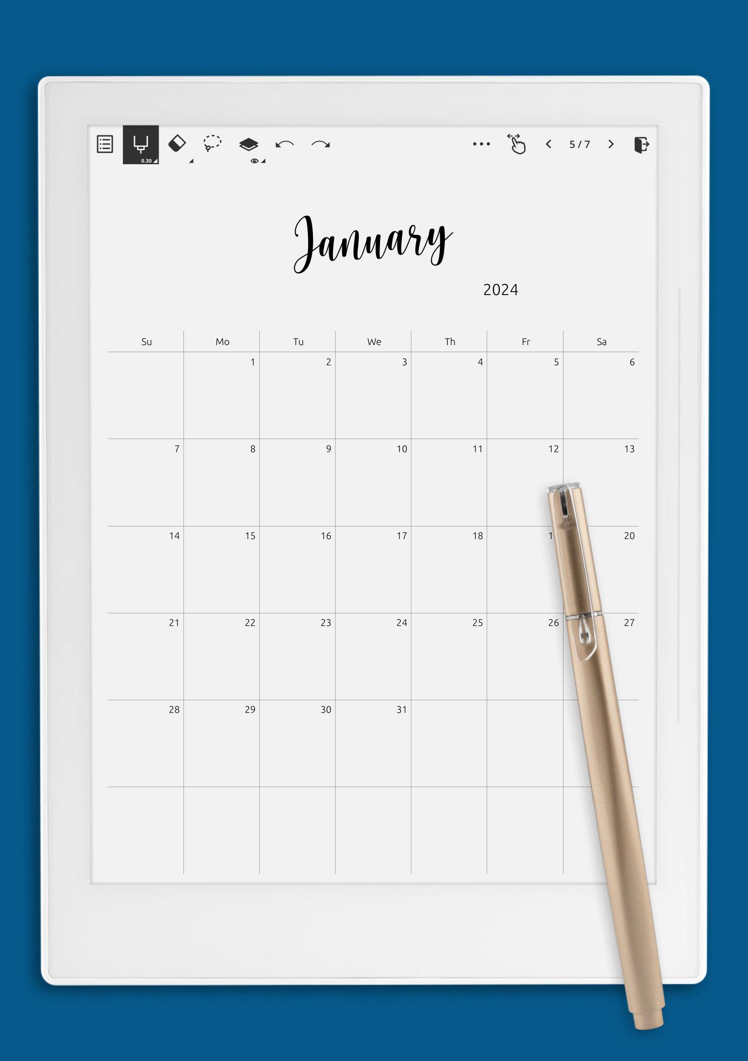 Minimalist Monthly Calendar Template – Clean & Undated Planner