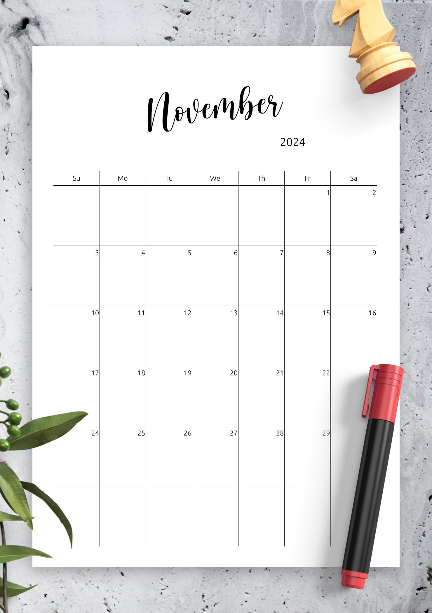 Download Printable Minimalist Monthly Calendar Template PDF