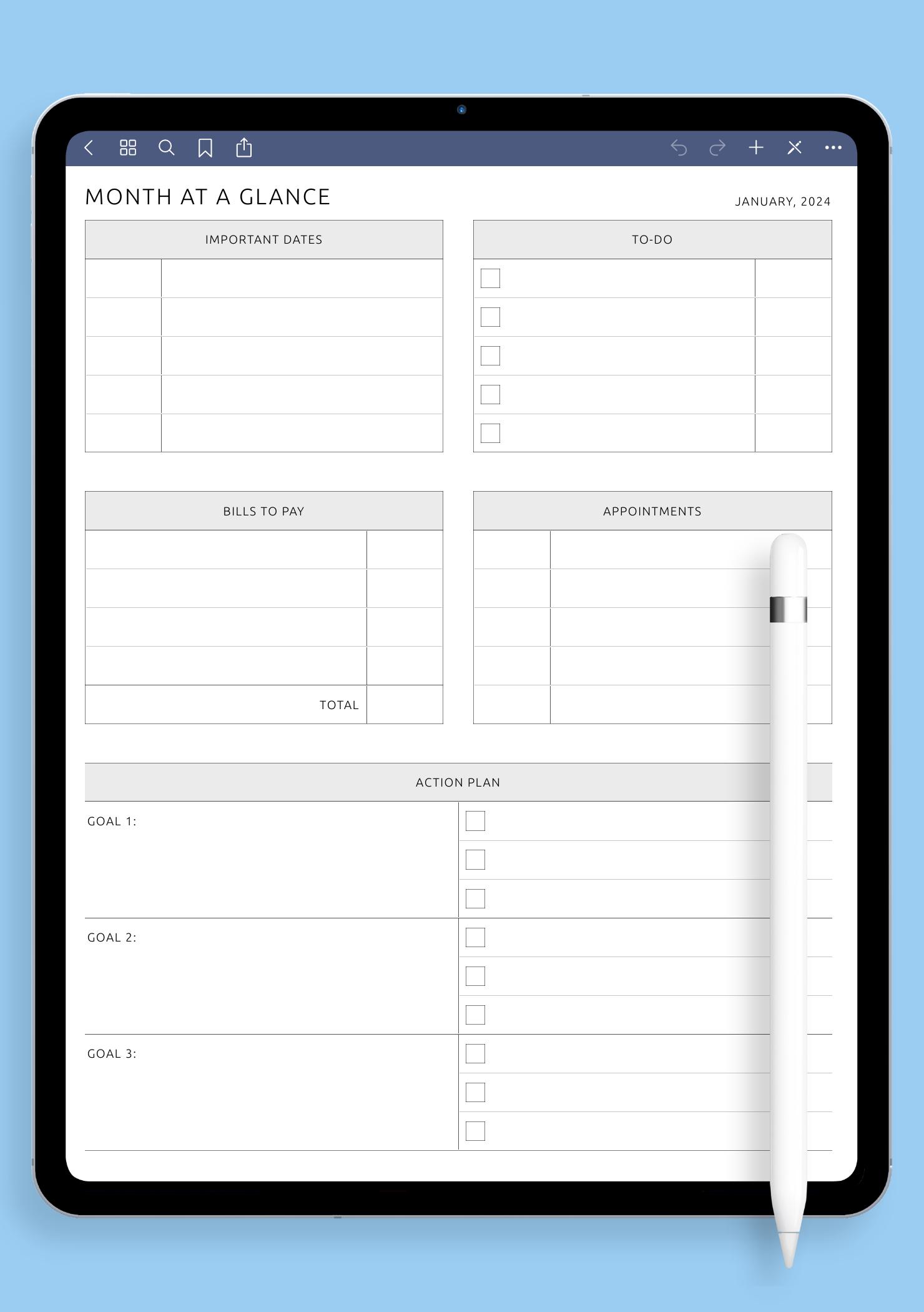 Download Printable Month at a Glance with Action Plans PDF