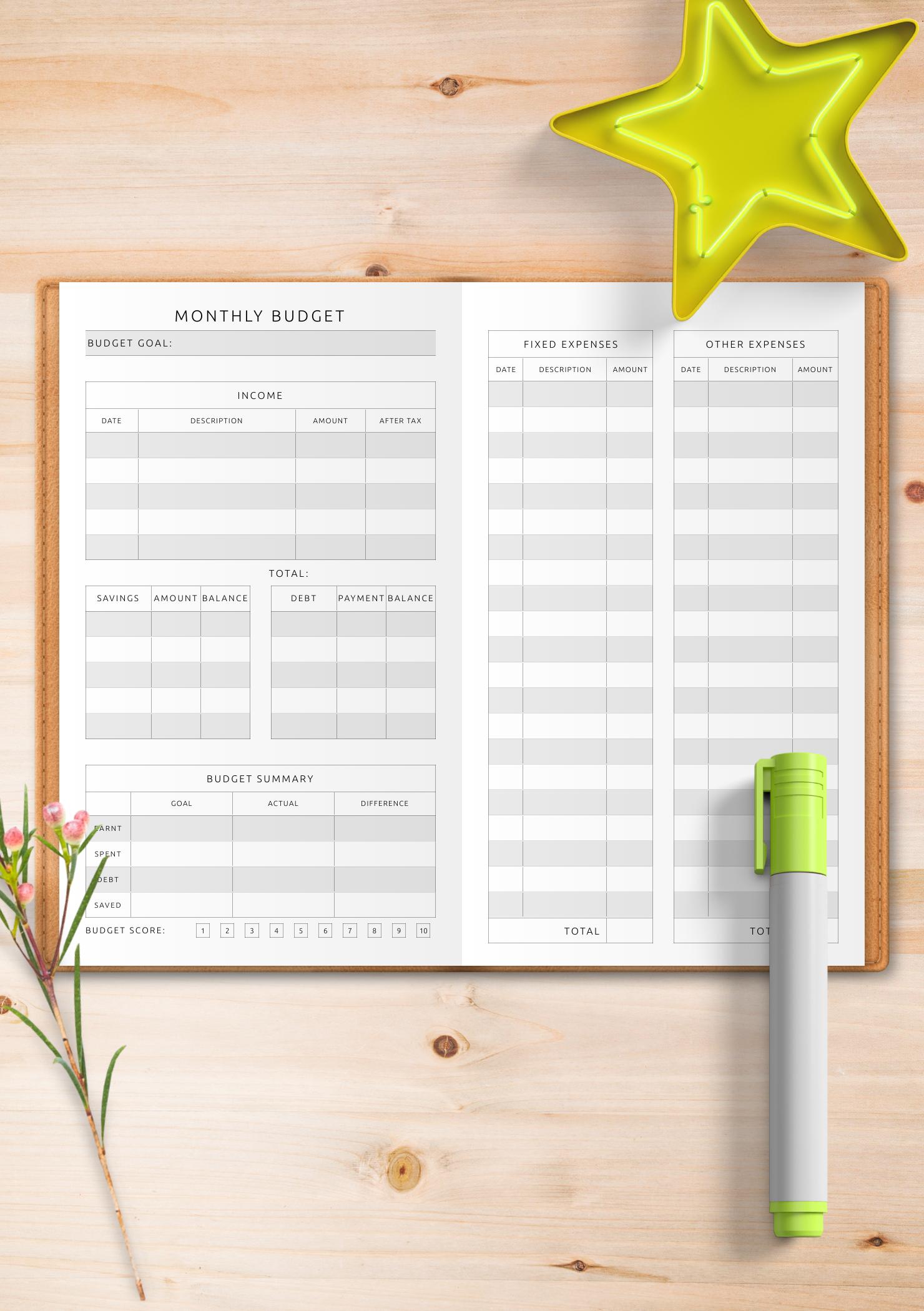 Download Printable Monthly Budget and Expense Tracker Template PDF