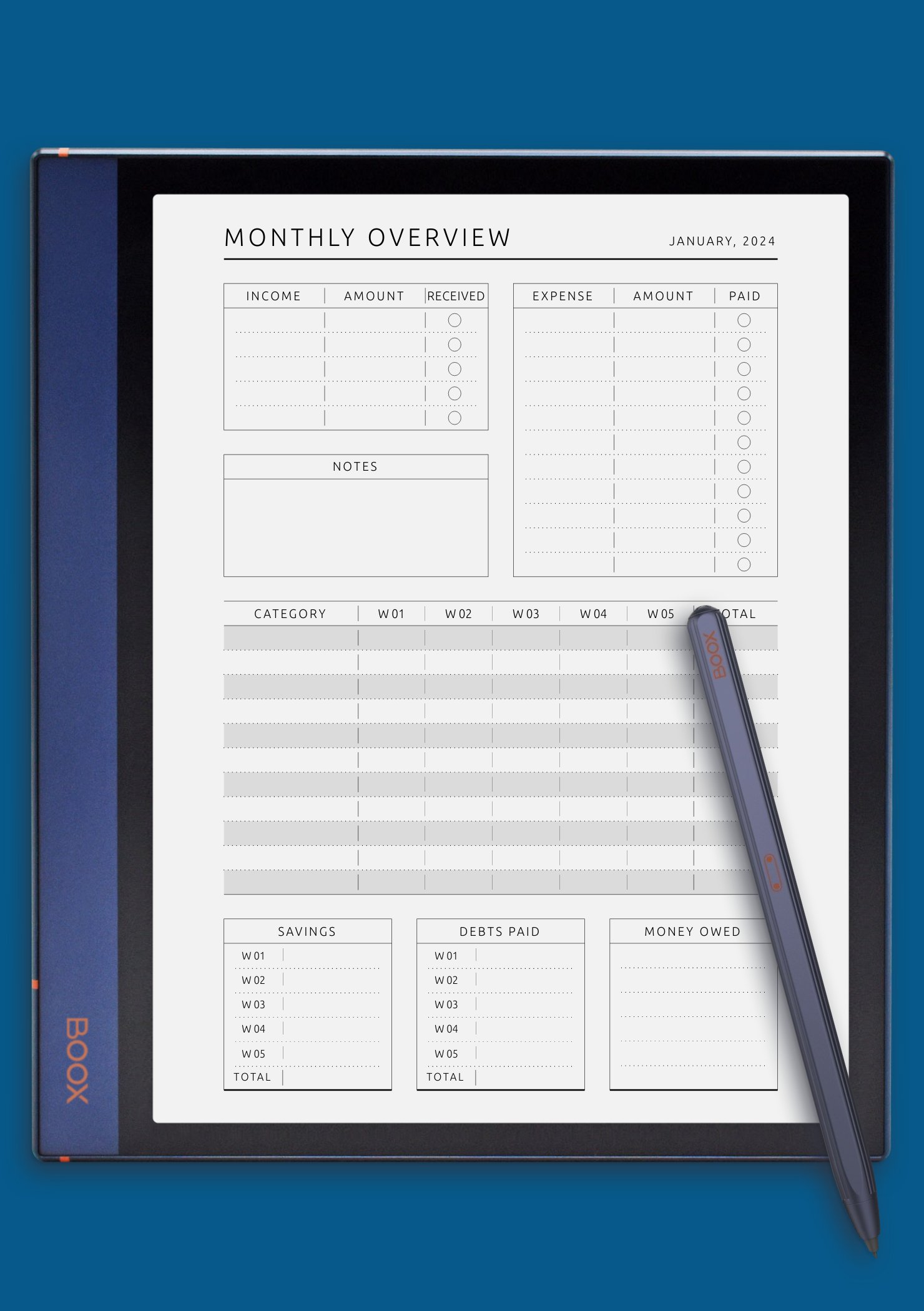 Download Printable Monthly Budget Overview Template PDF