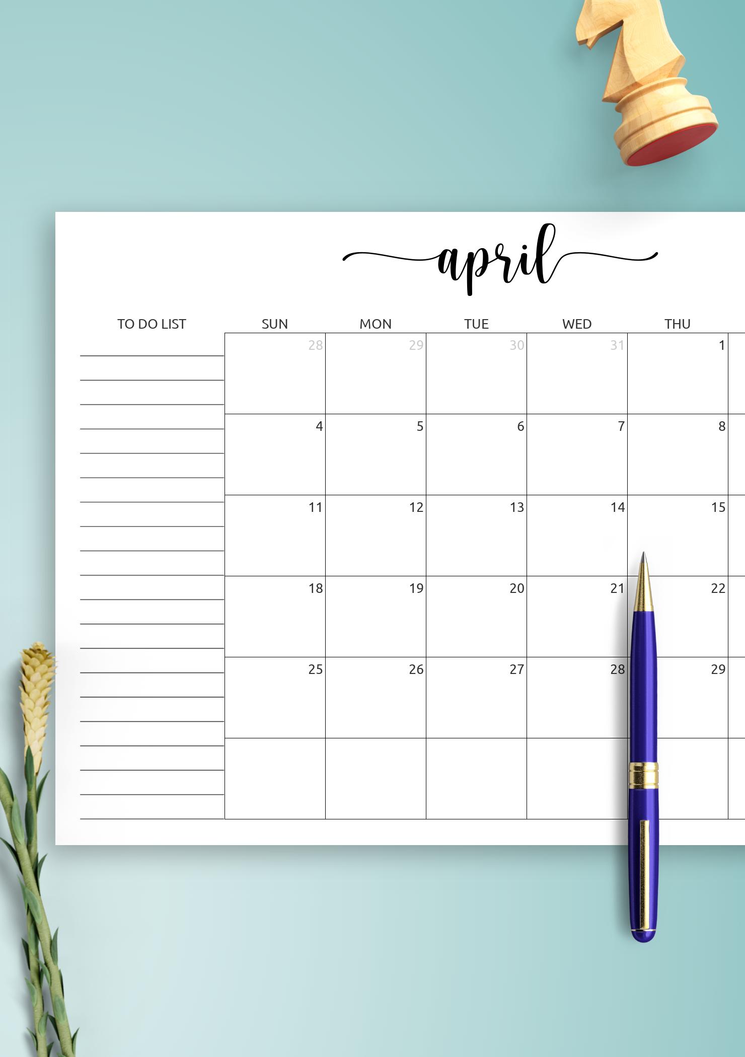 Download Printable Monthly Calendar with To-Do List PDF
