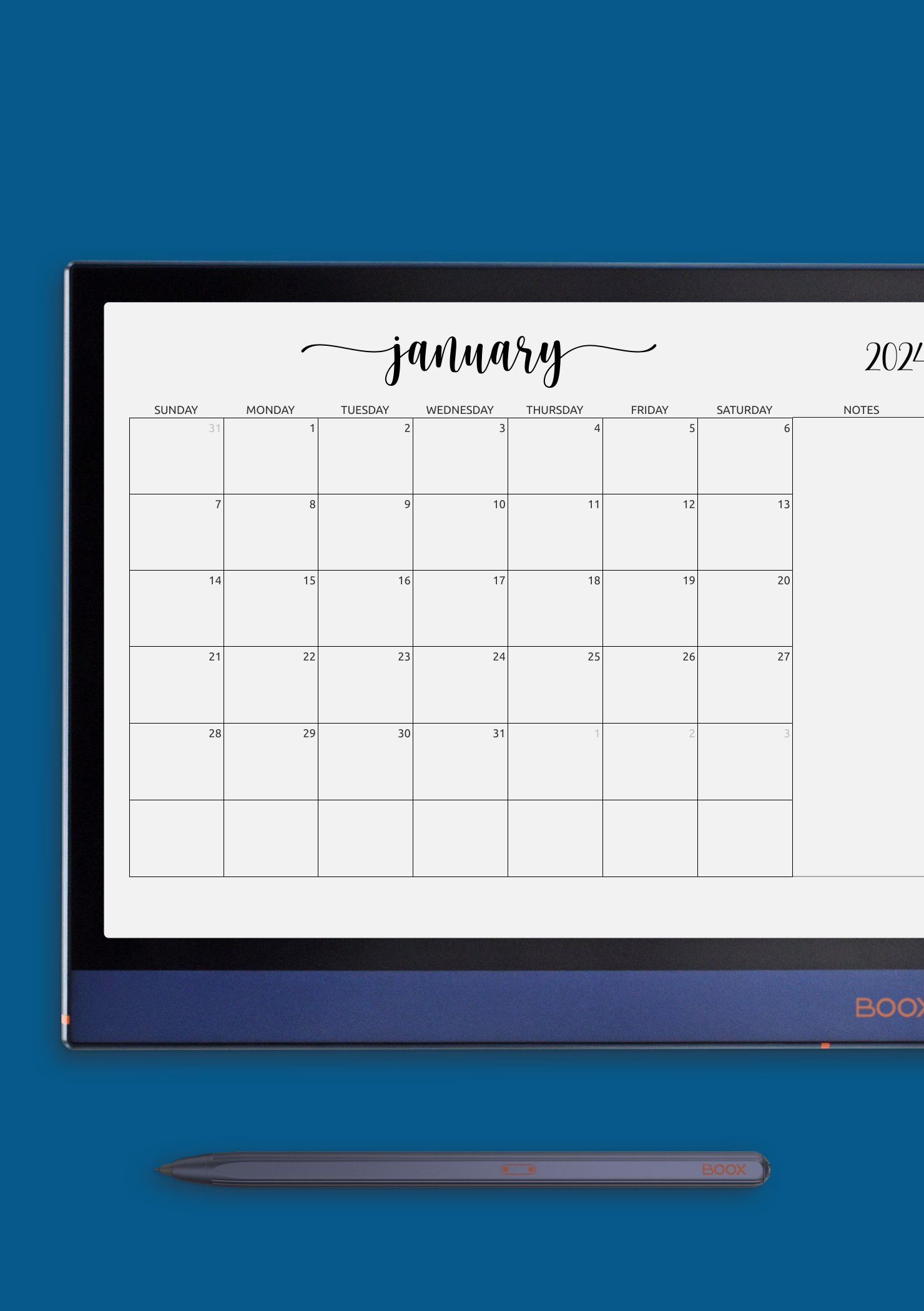 Download Printable Monthly Calendar with Notes PDF