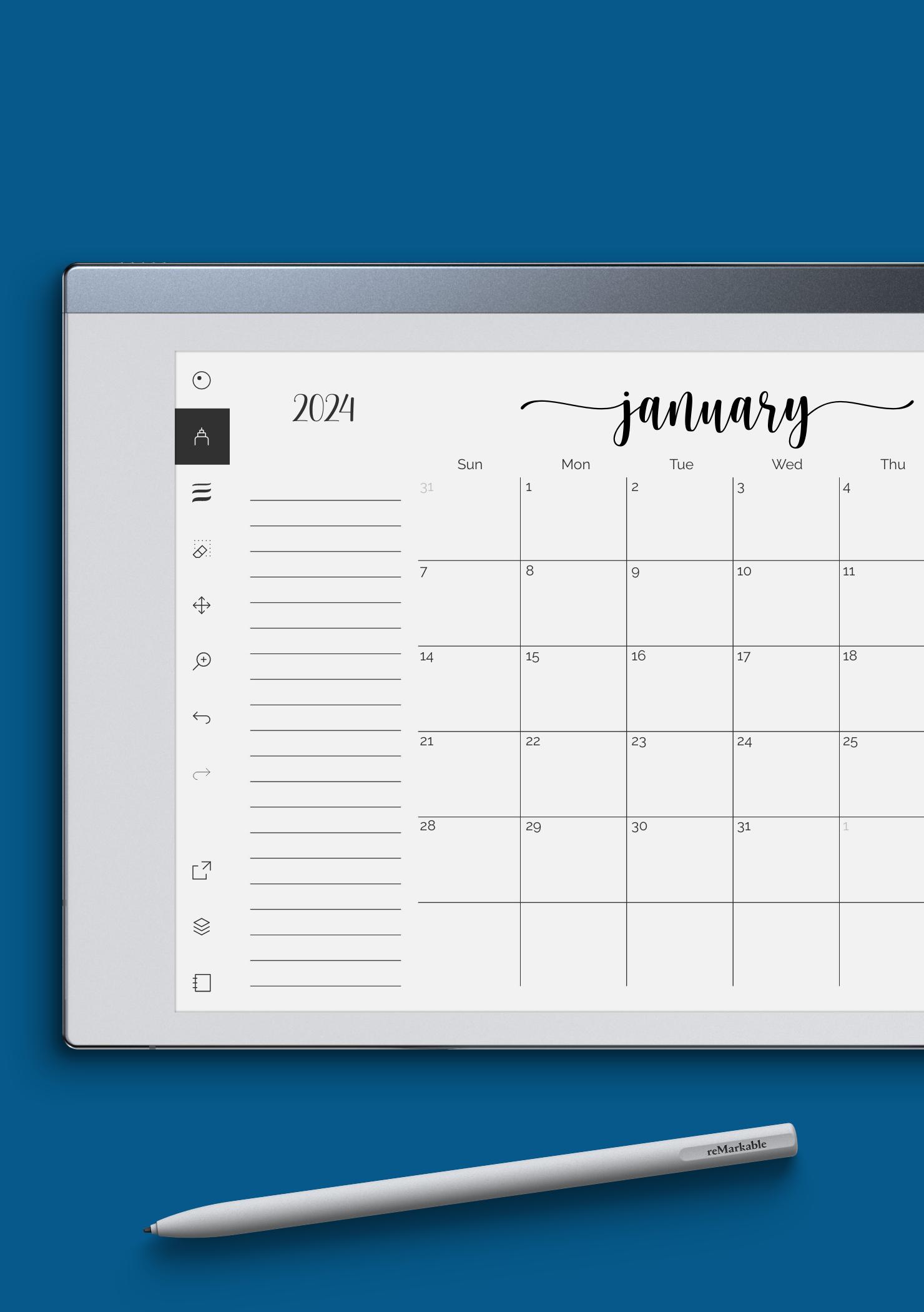 Download Printable Monthly Calendar with Notes Section PDF