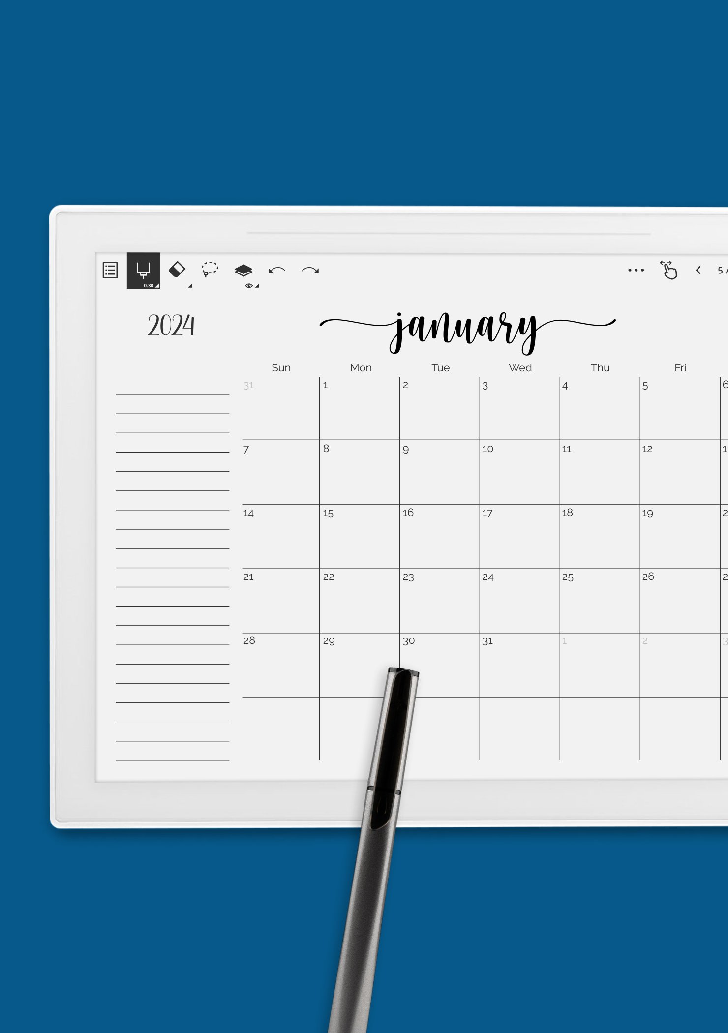 Download Printable Monthly Calendar with Notes Section PDF