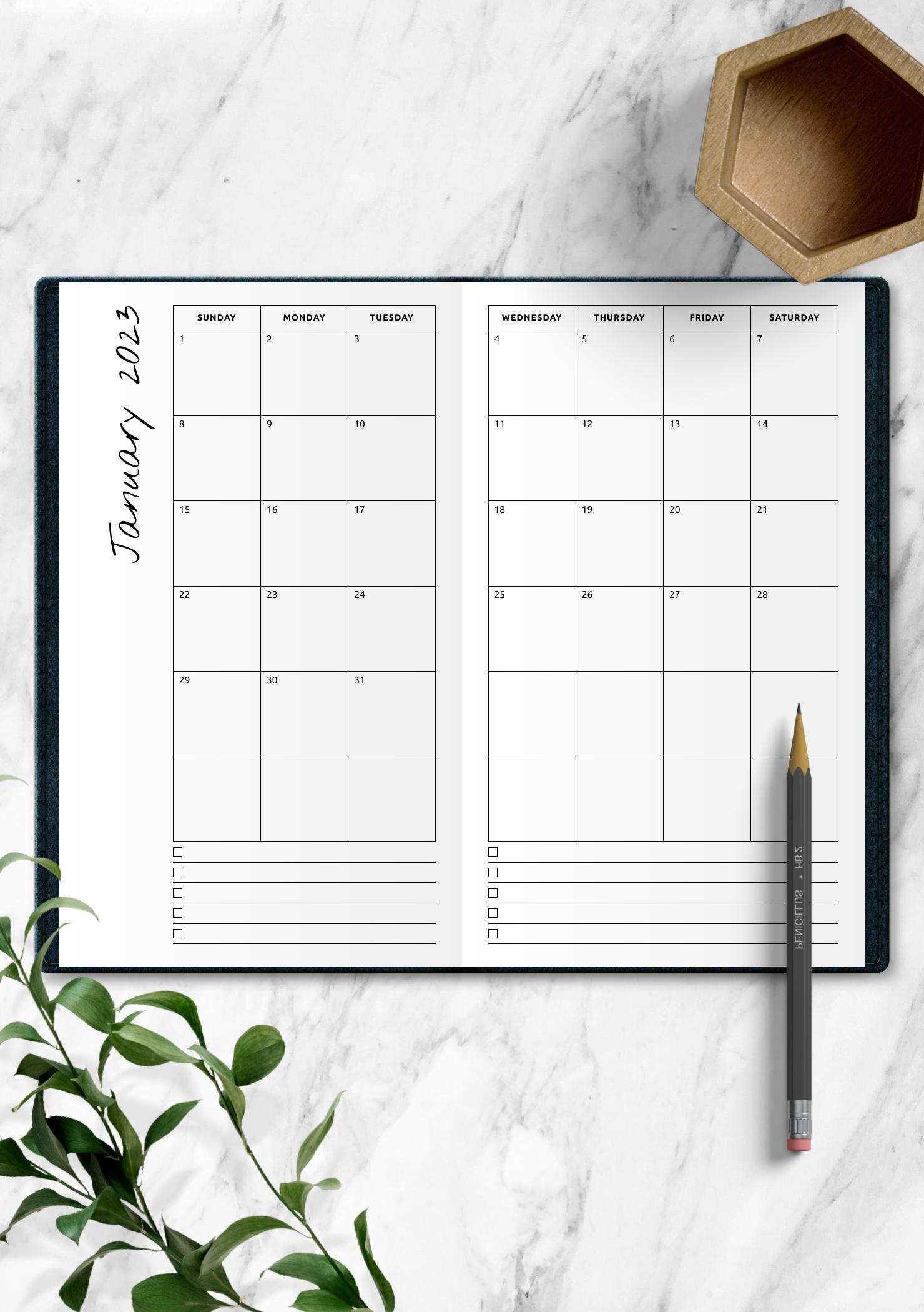 Download Printable Monthly calendar with notes PDF