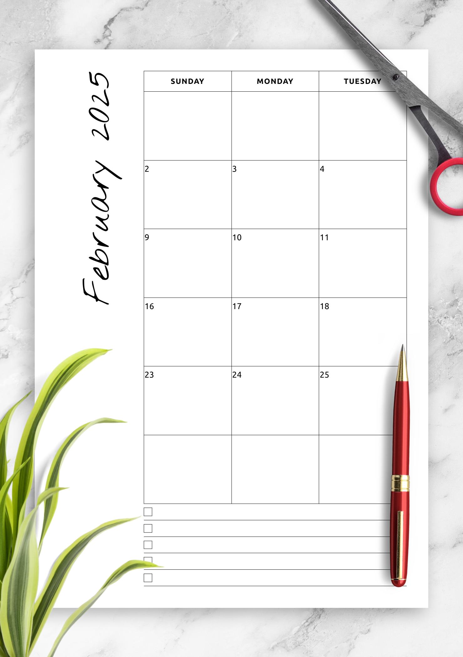 Download Printable Monthly calendar with notes PDF