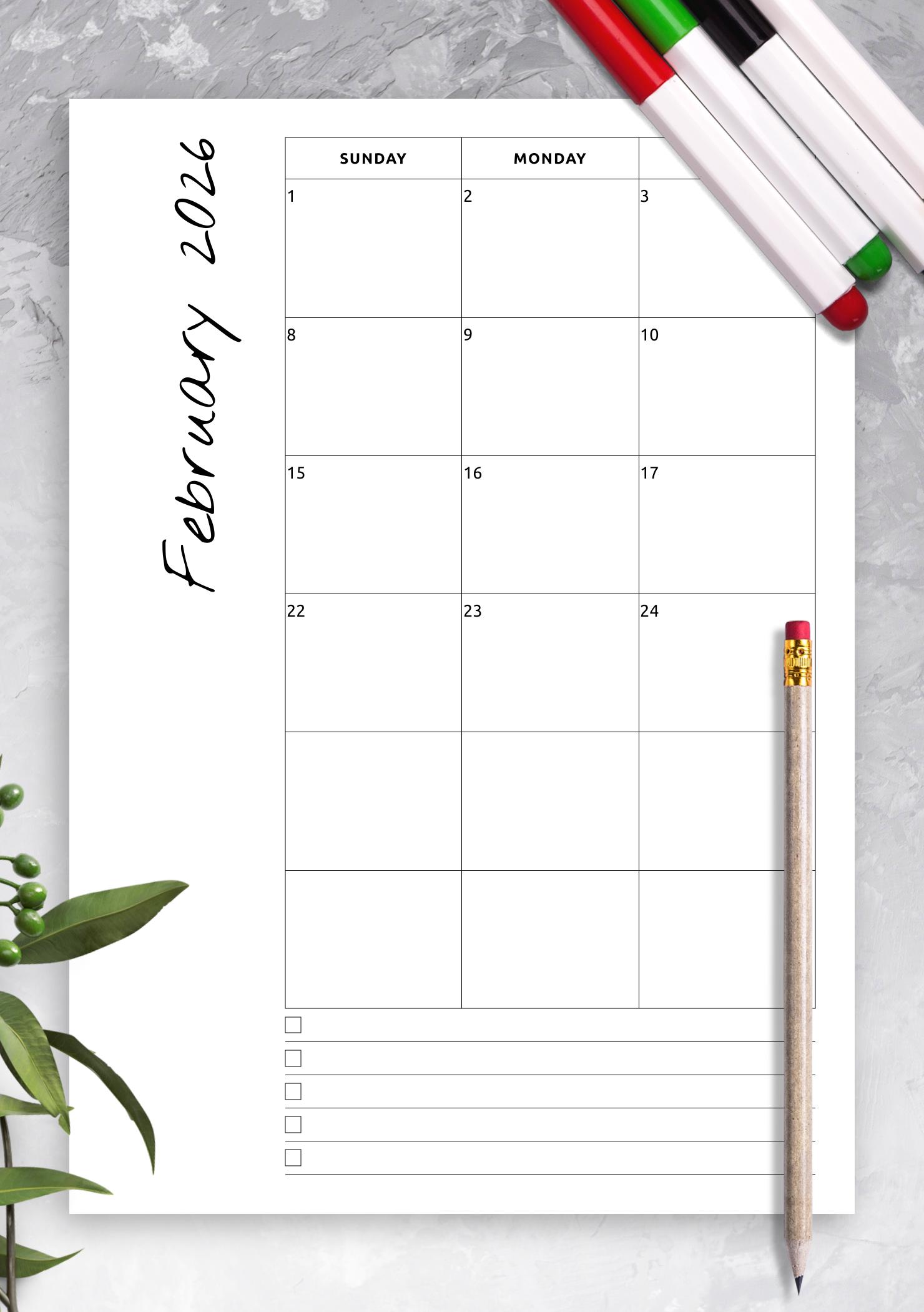 Download Printable Monthly calendar with notes PDF