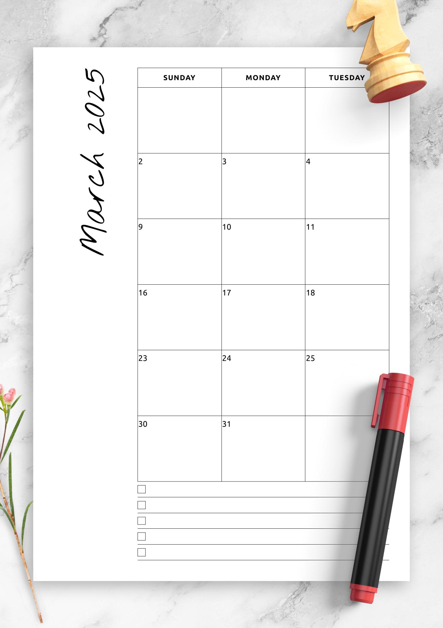 Download Printable Monthly calendar with notes PDF