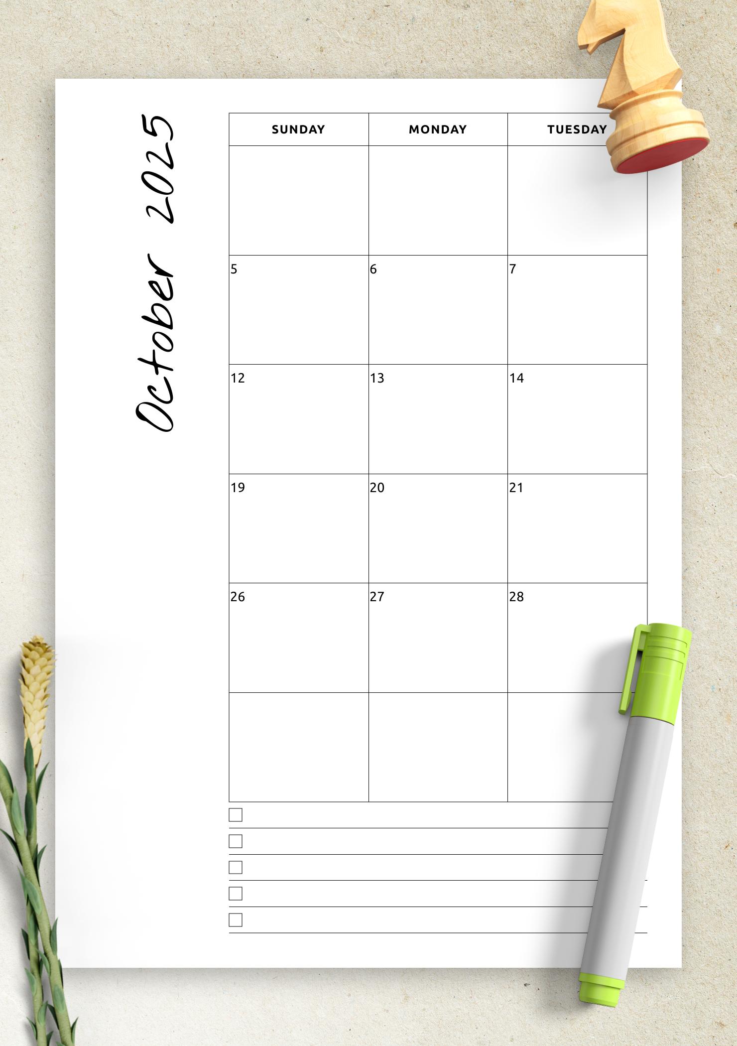 Download Printable Monthly calendar with notes PDF