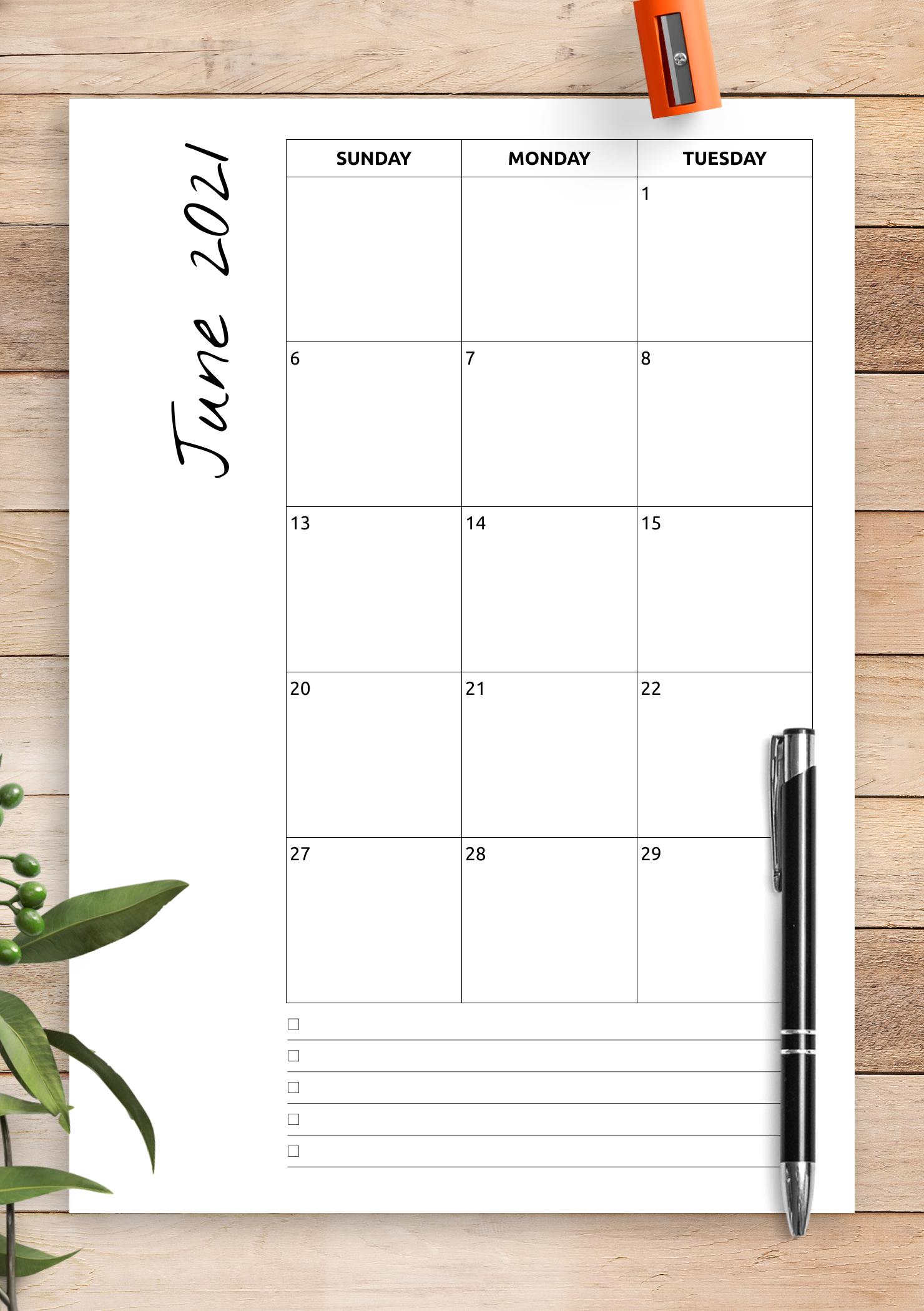 Download Printable Monthly calendar with notes PDF