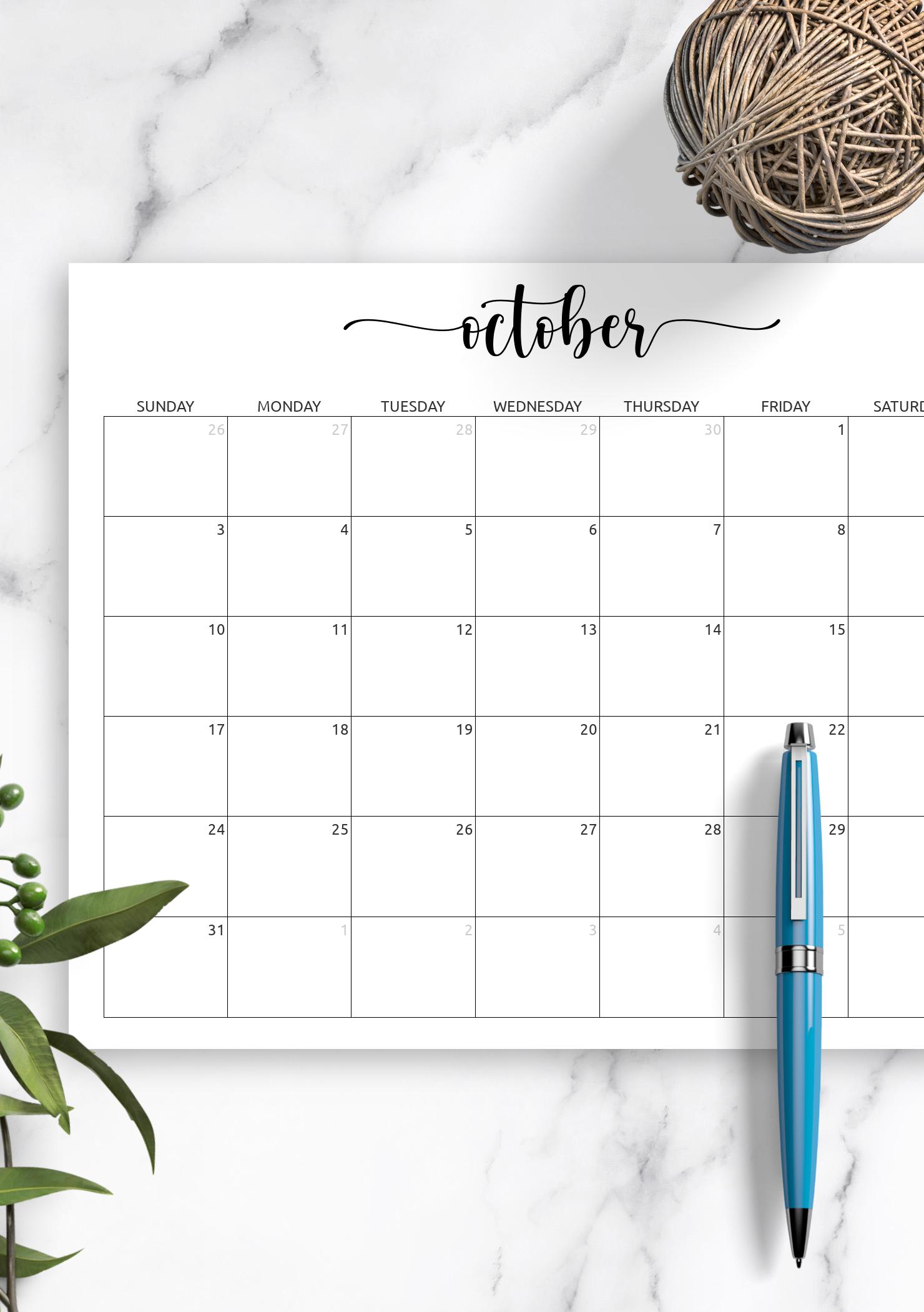 Download Printable Monthly Calendar with Notes PDF