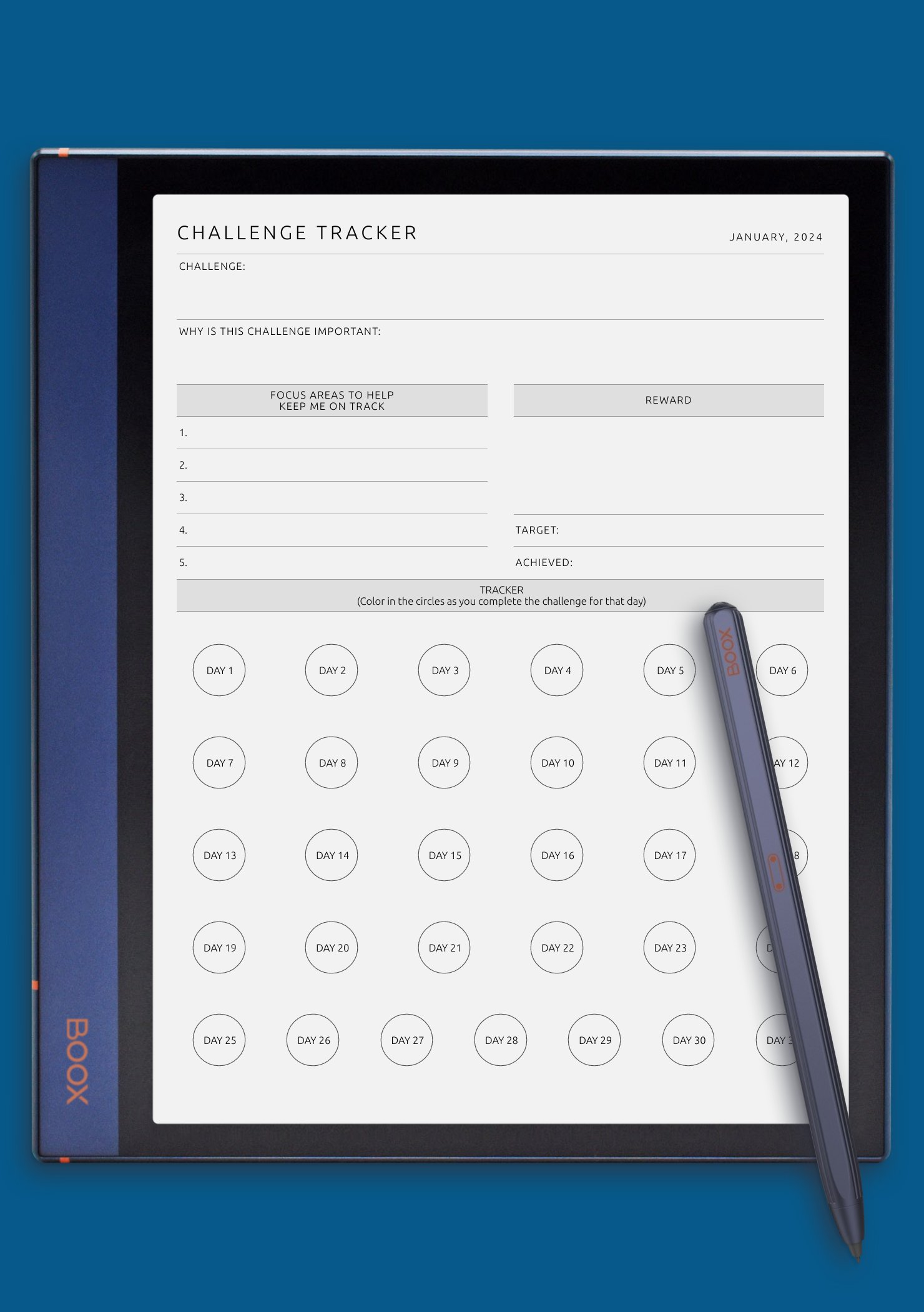 Download Printable Monthly Challenge Tracker Template PDF
