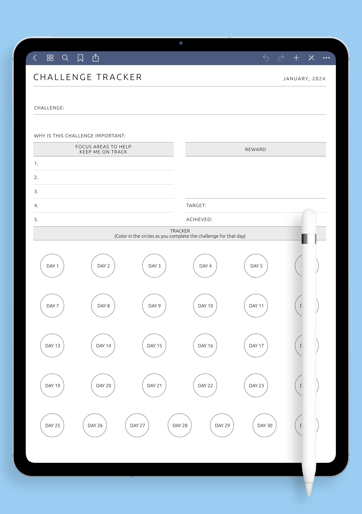 Download Printable Monthly Challenge Tracker Template PDF