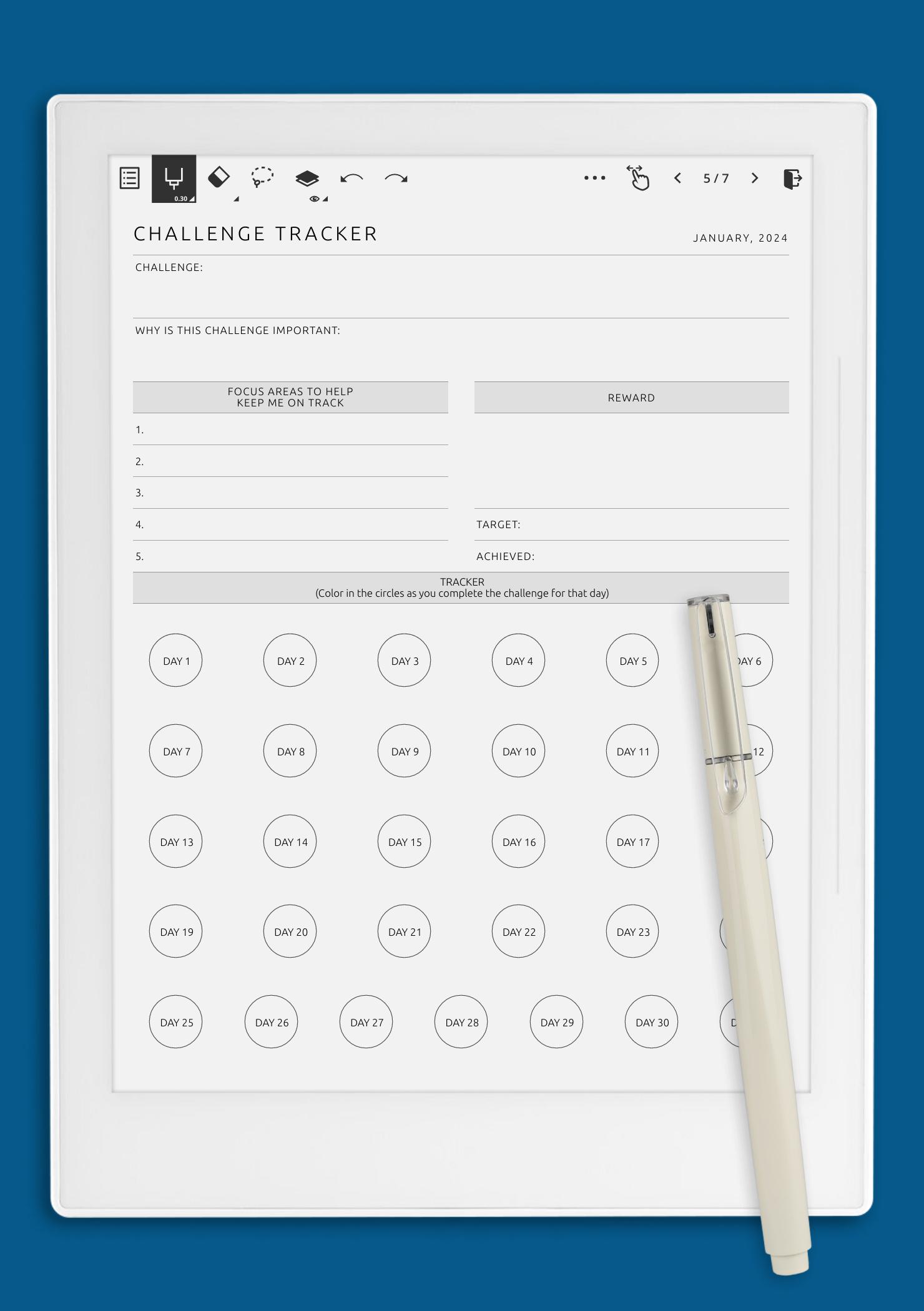 Download Printable Monthly Challenge Tracker Template PDF