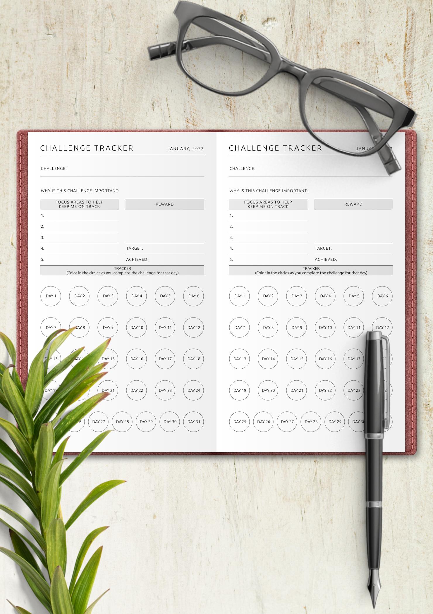 Download Printable Monthly Challenge Tracker Template PDF