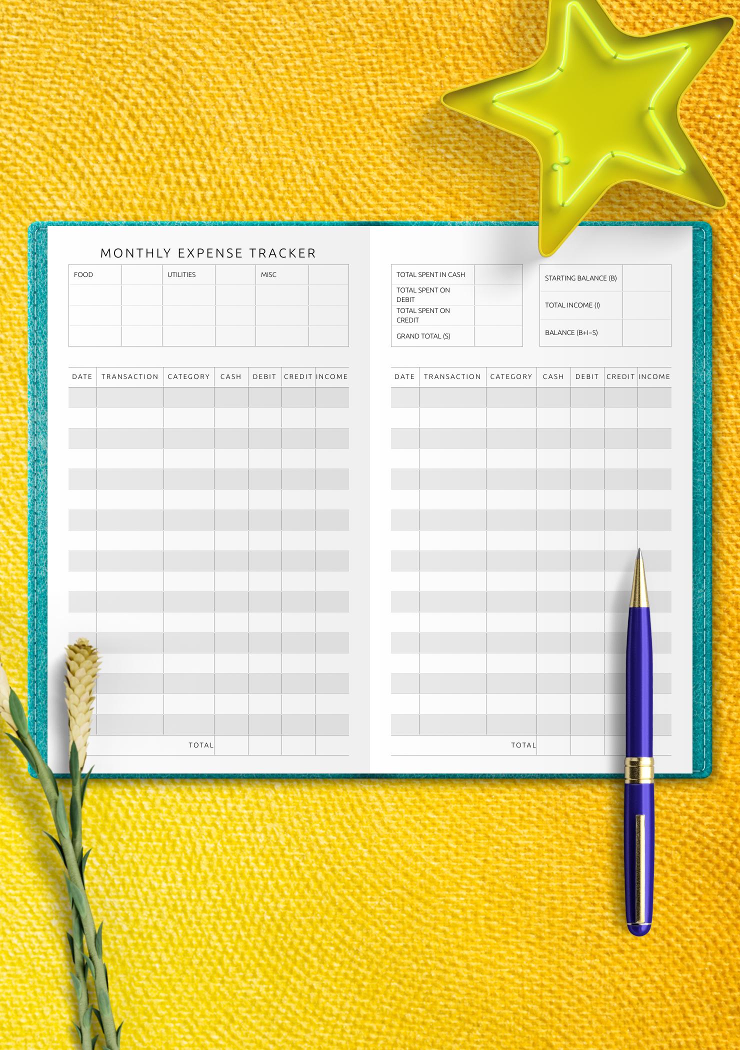 Download Printable Monthly Expense Tracker Template PDF
