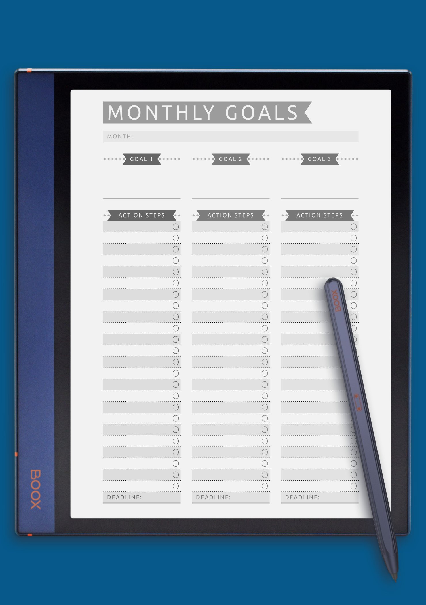 Download Printable Monthly Goals with Action Steps - Casual Style PDF