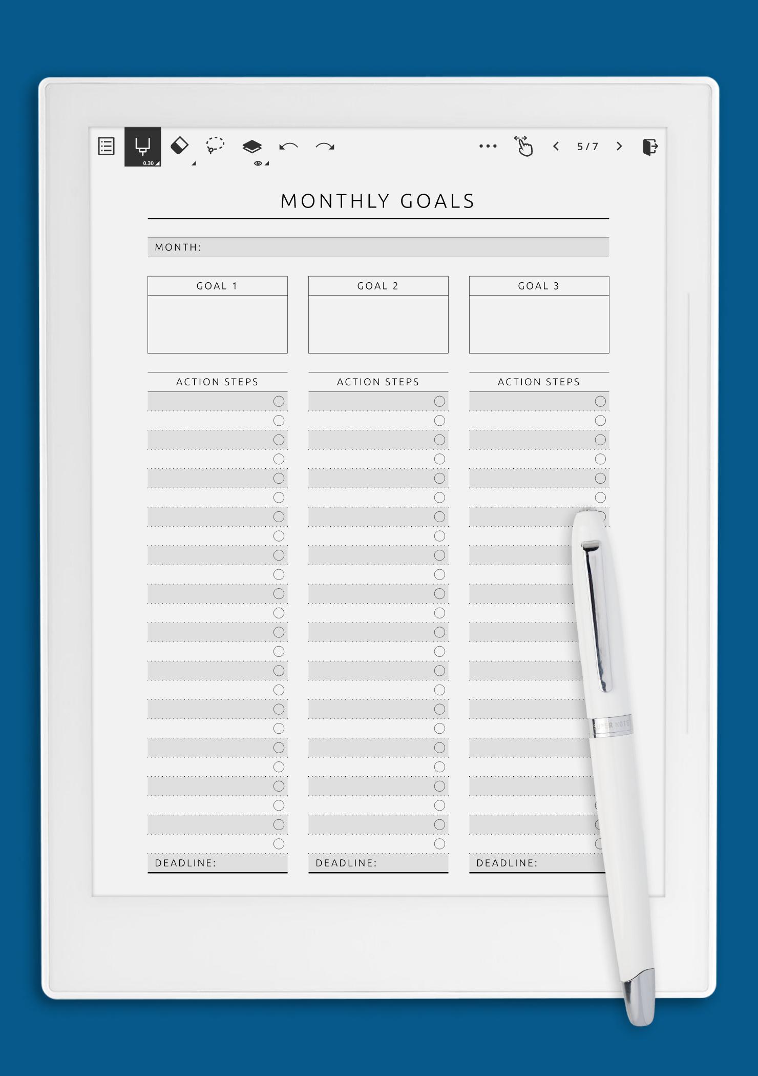 Download Printable Monthly Goals with Action Steps - Original Style PDF