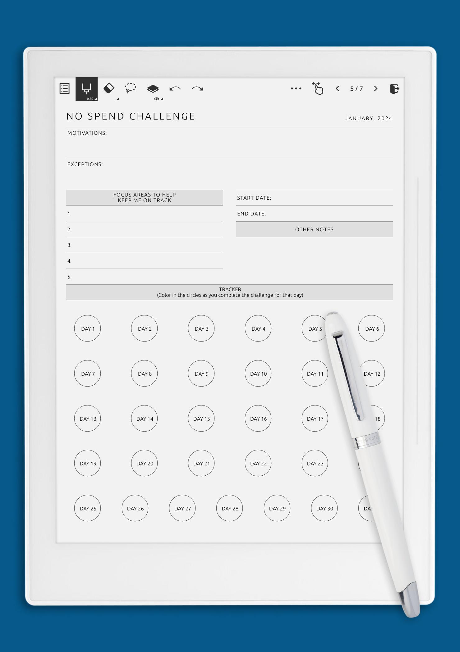 Download Printable Monthly No Spend Challenge Tracker Template PDF