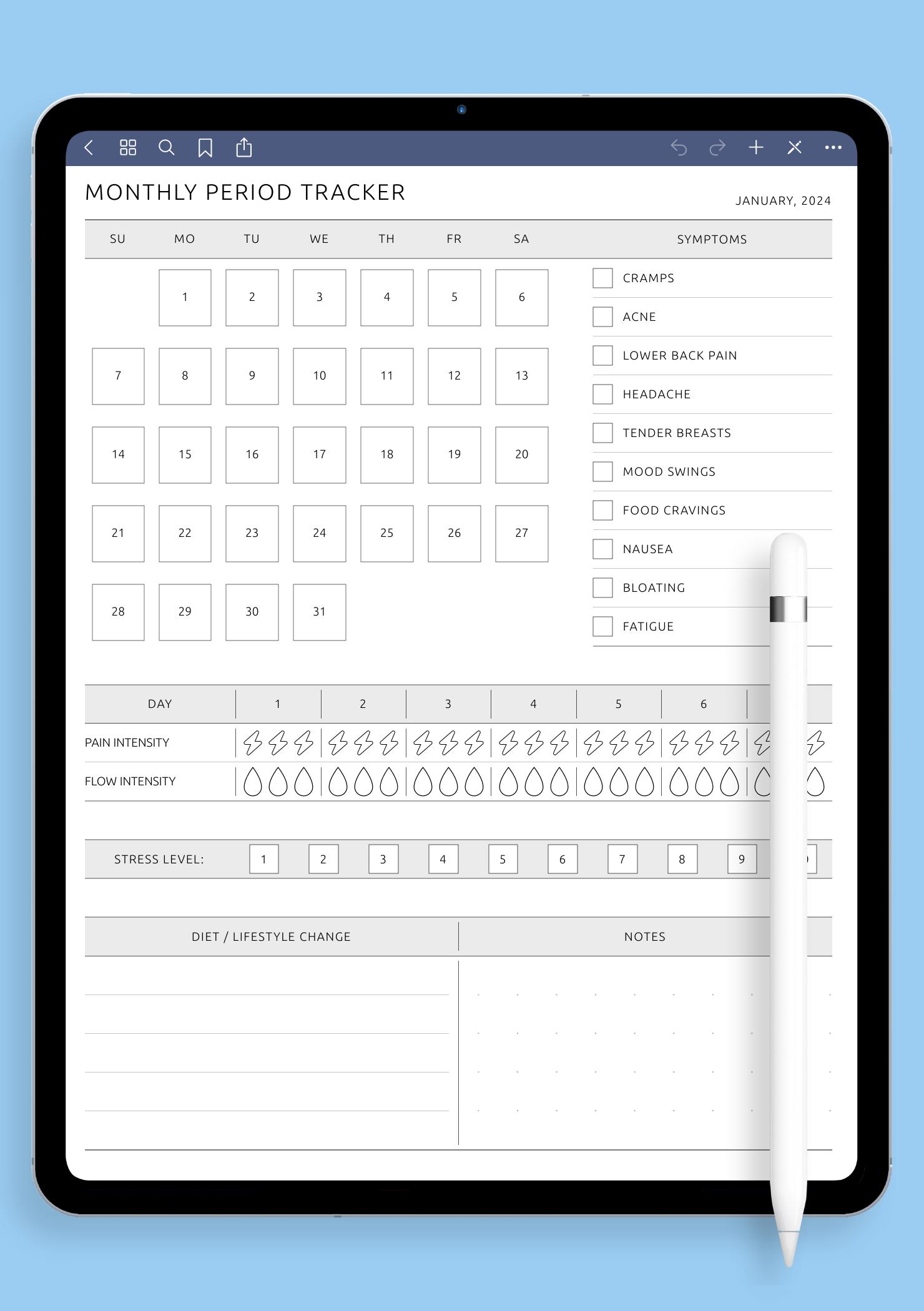 Download Printable Monthly Period Tracker PDF