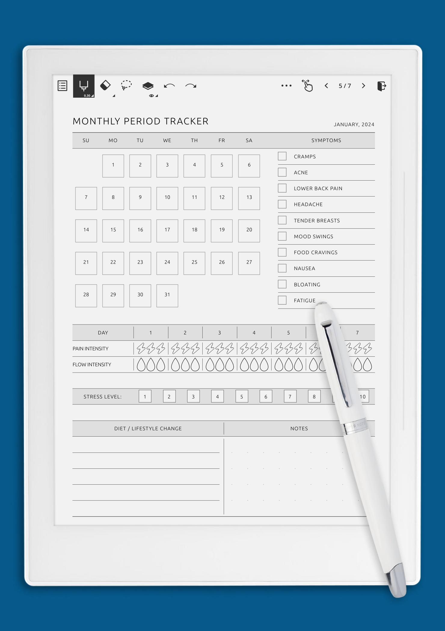 Download Printable Monthly Period Tracker PDF