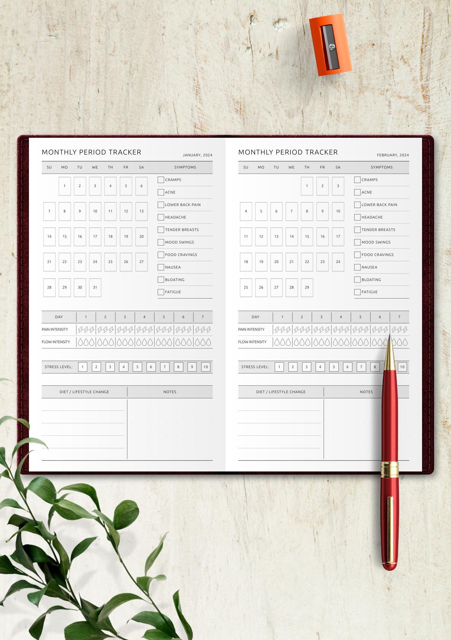 Download Printable Monthly Period Tracker PDF