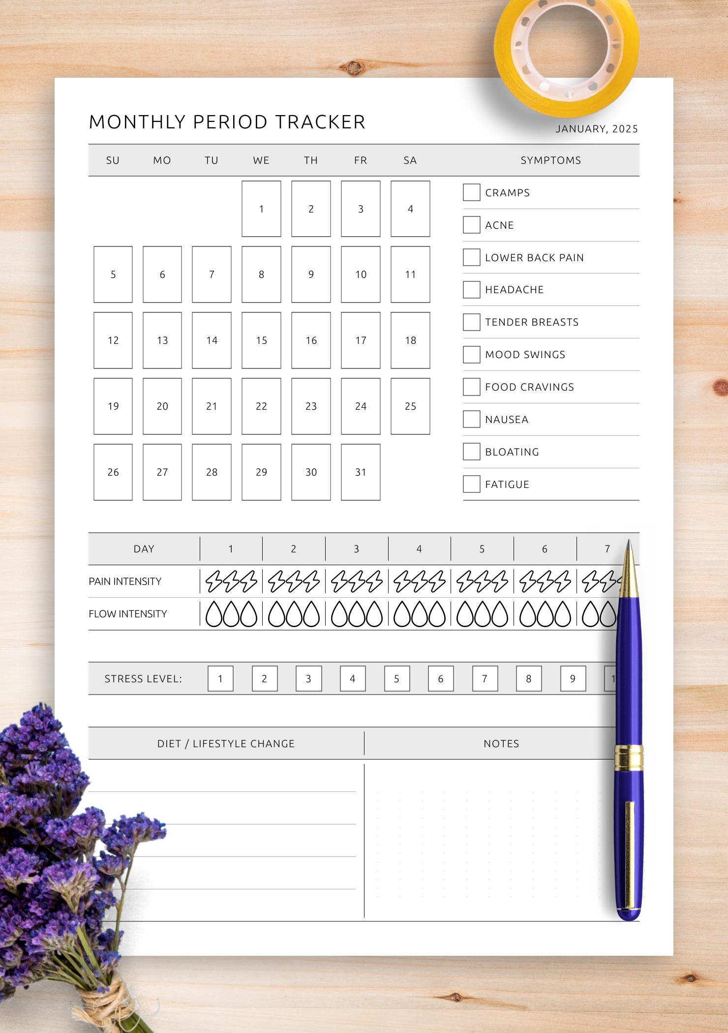 Download Printable Monthly Period Tracker PDF